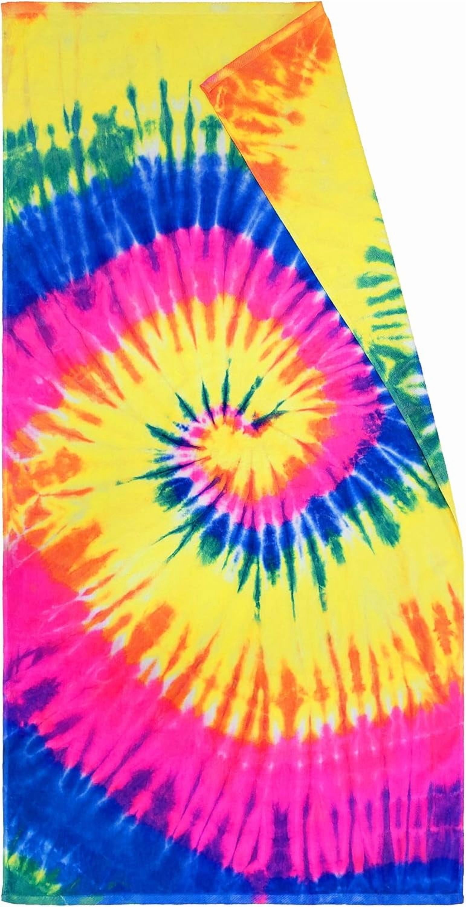 Real Tie Dye Beach Towel 30 x 60 inches 100% Cotton Velour Neon Rainbow ...