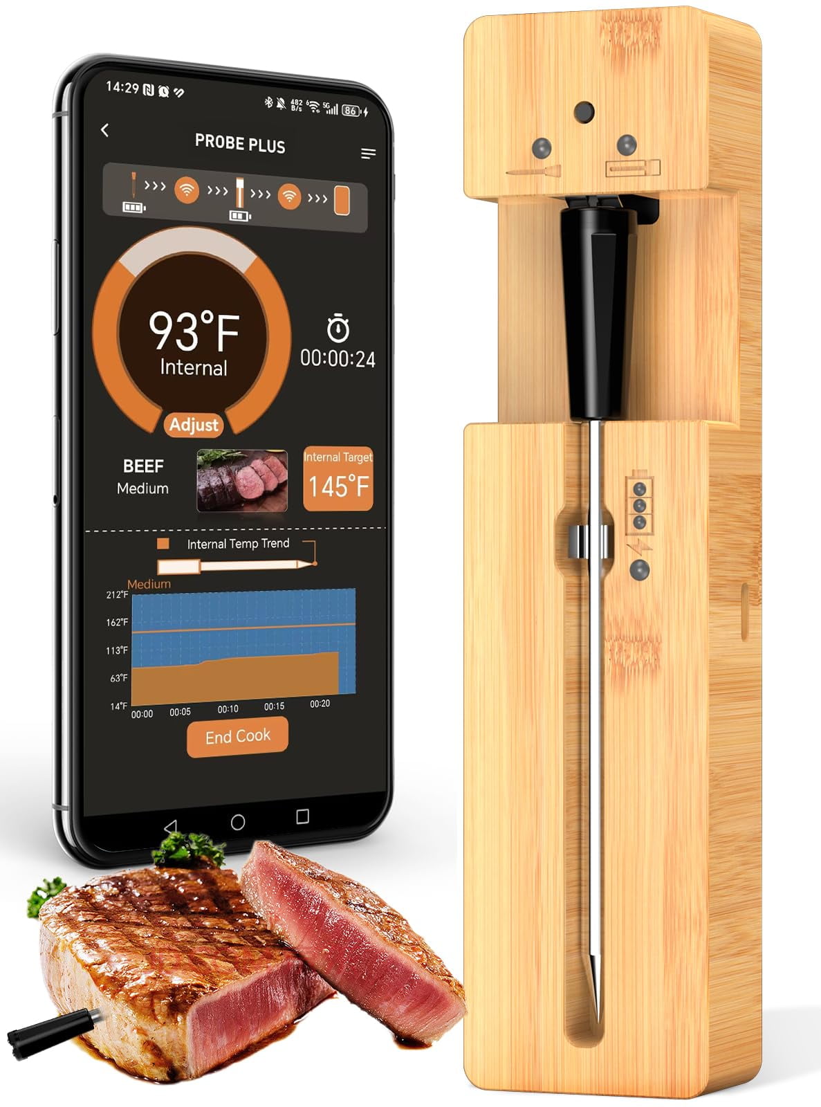 Real-Time Alerts Wireless Meat Thermometer - Bluetooth Meat Probe for ...