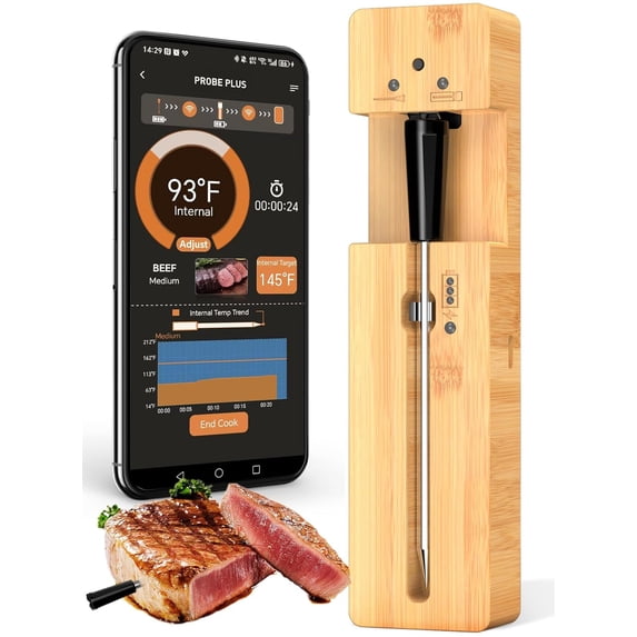Real-Time Alerts Wireless Meat Thermometer - Smart Bluetooth Probe for ...