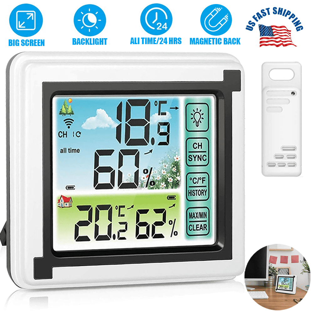 Real Time Temperature and Humidity Display LCD Color Screen Wireless ...