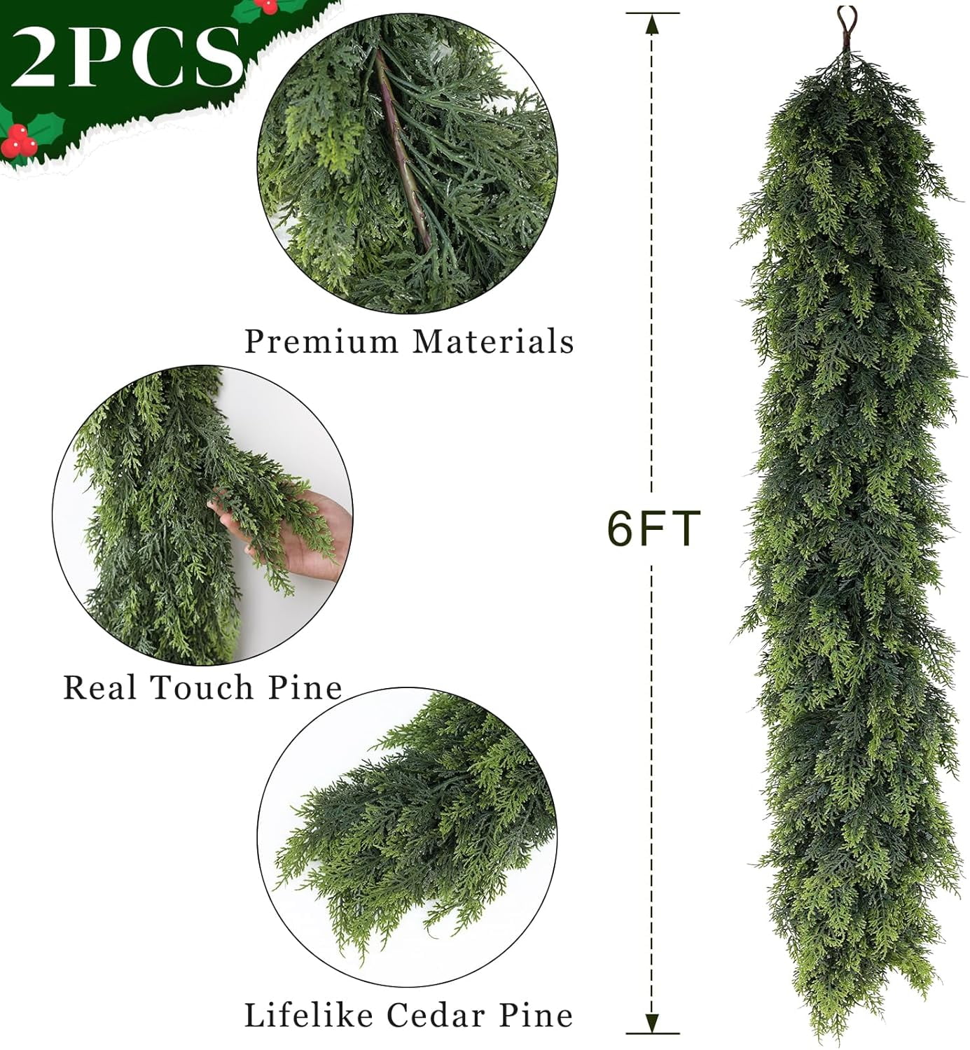 Real Touch Cedar Garland - Artificial Christmas Garlands Faux Green ...