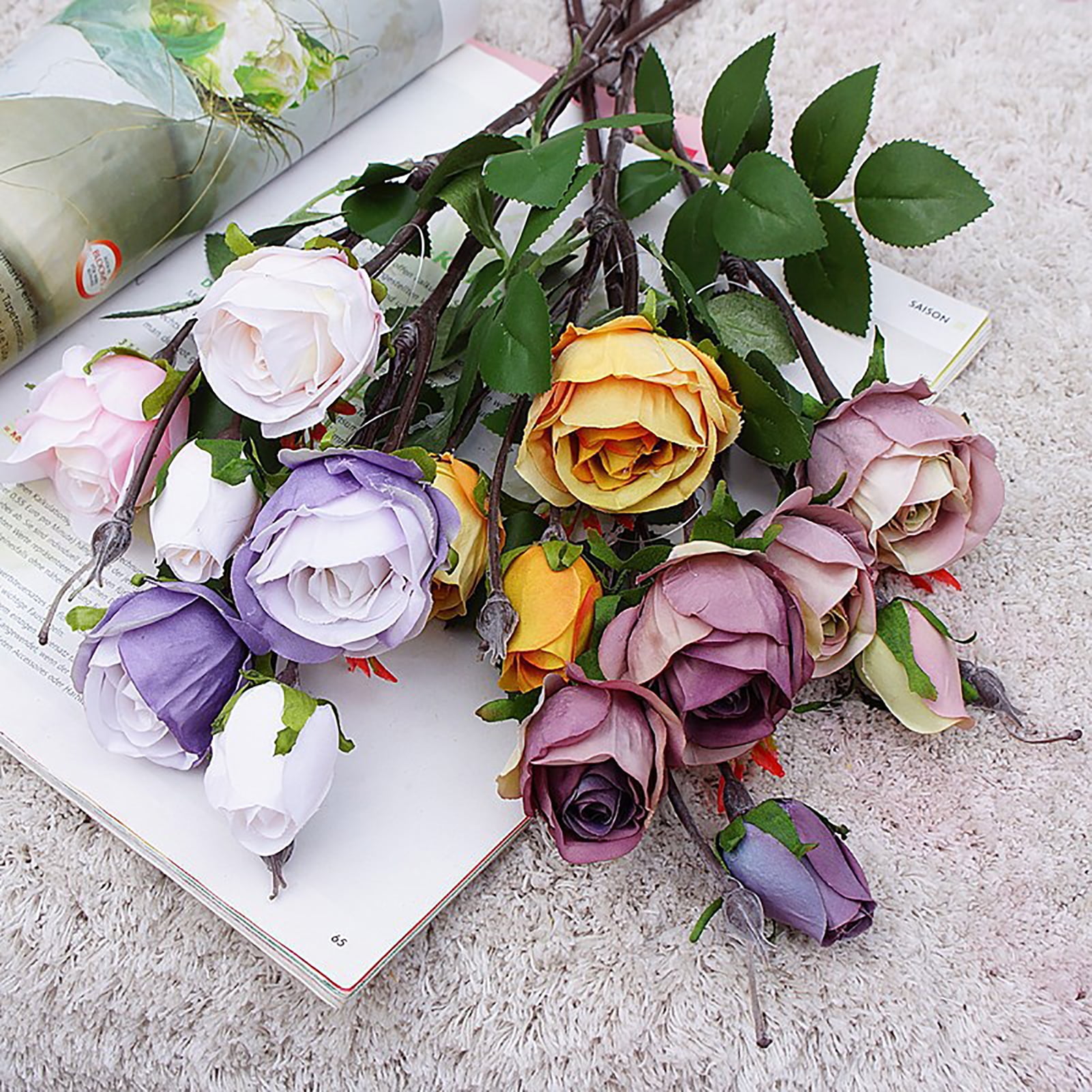 Real Touch Flowers, Imitation Rose No-watering Fake Rose Single Stem ...