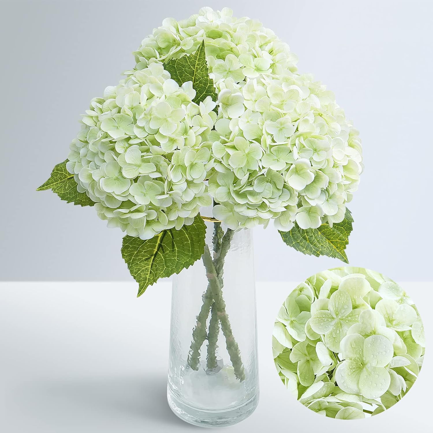 Real Touch Hydrangea Artificial Flowers with Long Stem & Leaves, Full ...