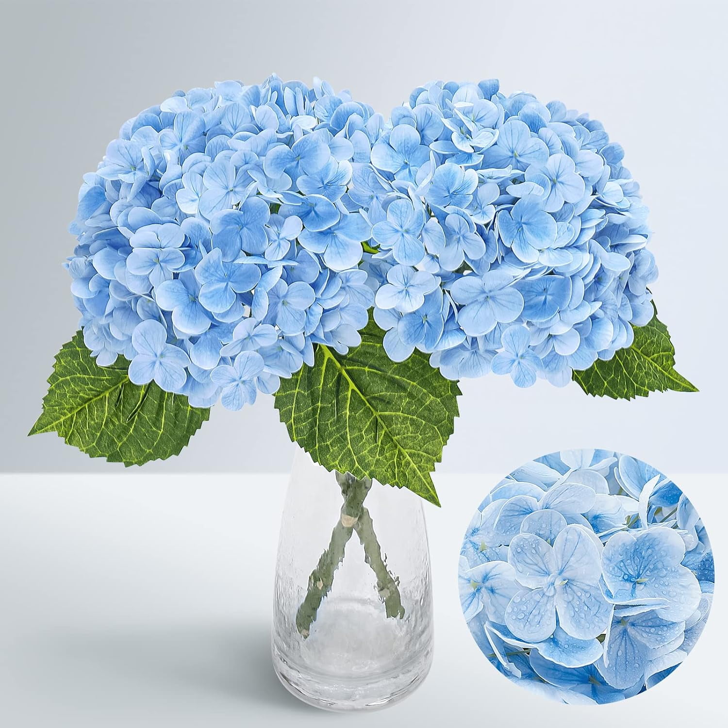 Real Touch Hydrangea Artificial Flowers with Long Stem & Leaves, Full ...