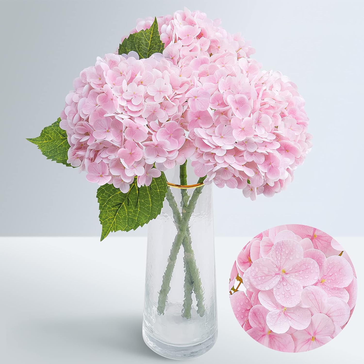 Real Touch Hydrangea Artificial Flowers with Long Stem & Leaves, Full ...
