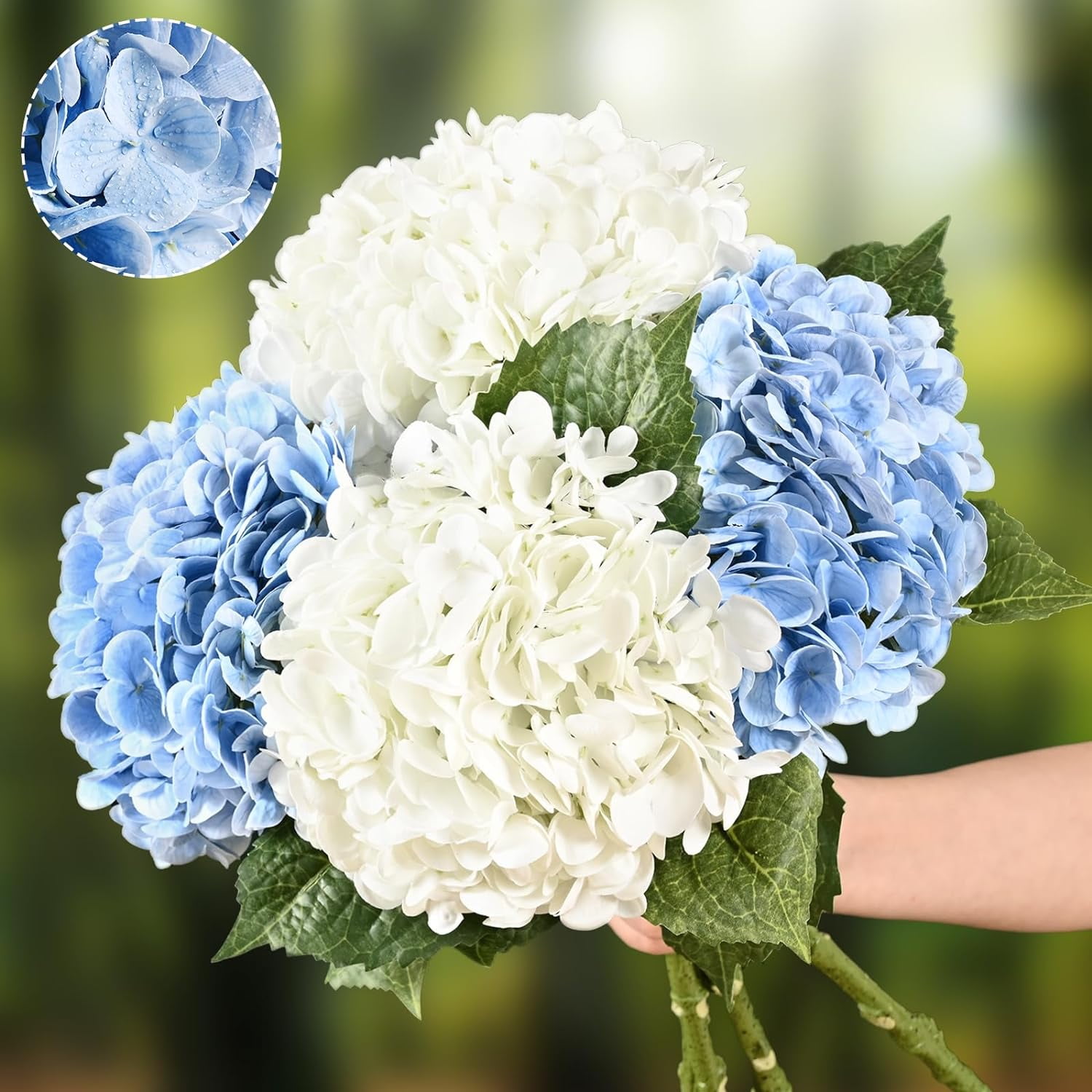 Real Touch Hydrangea Artificial Flowers with Long Stem & Leaves, Full ...