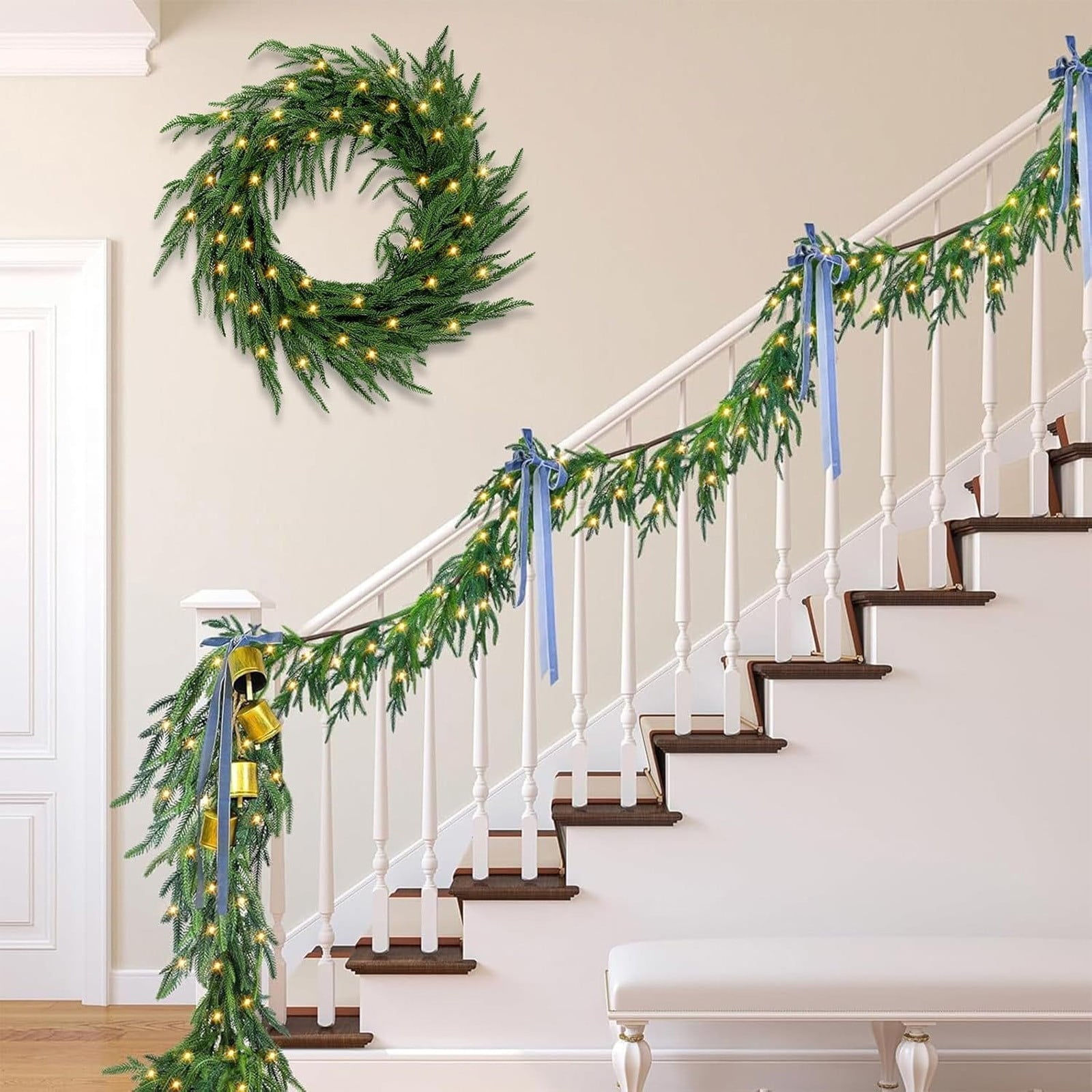 Real Touch Norfolk Pine Garland Faux Christmas Garland Pre Lit ...