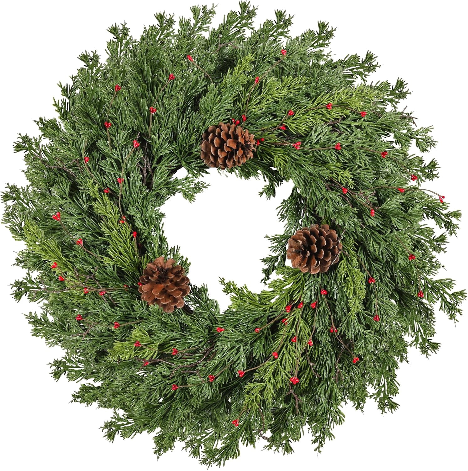 Real Touch Pine Christmas Wreath 24 Inch Christmas Wreaths for Front ...
