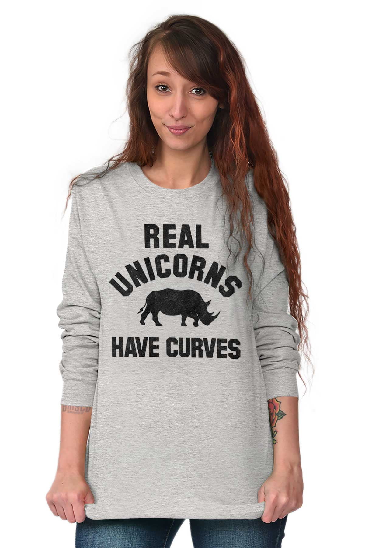 Real Unicorns Have Curves Rhinoceros Women's Long Sleeve T Shirt Brisco ...