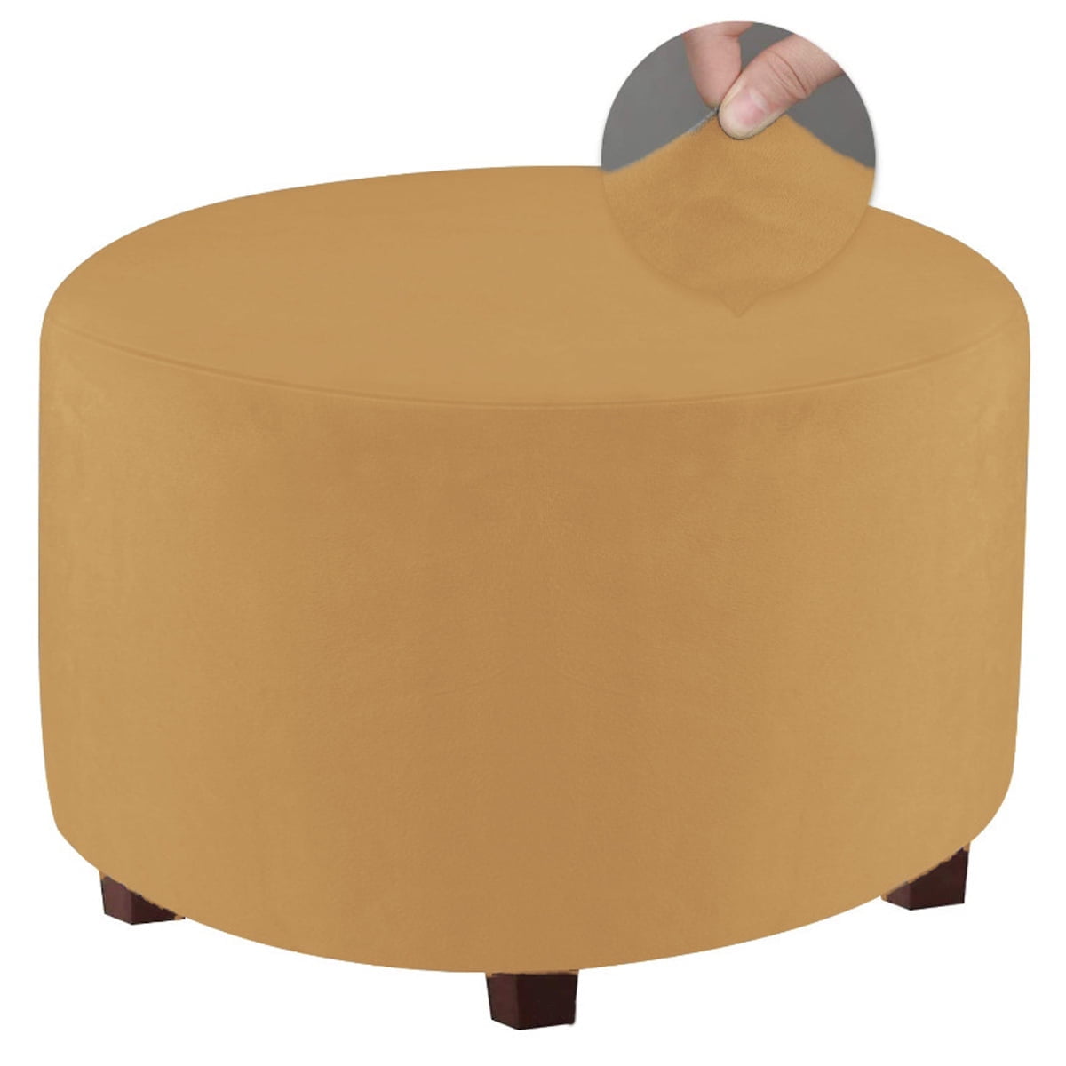 Real Velvet Plush Fabric Round Ottoman Slipcover Footstool Protector ...