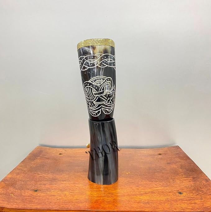 Real Viking Drinking Horn Mug Craved Drinking Horn With Stand Drink ...