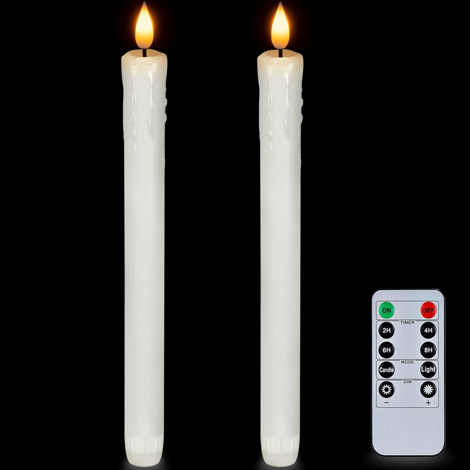 Real Wax Flameless Taper Candles with Remote Timer, 9.6 Inches White ...