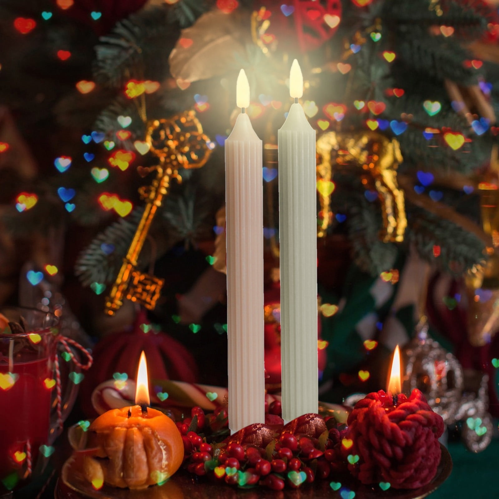 Real Wax LED Flameless Taper Candles,Ivory Candlesticks Battery ...