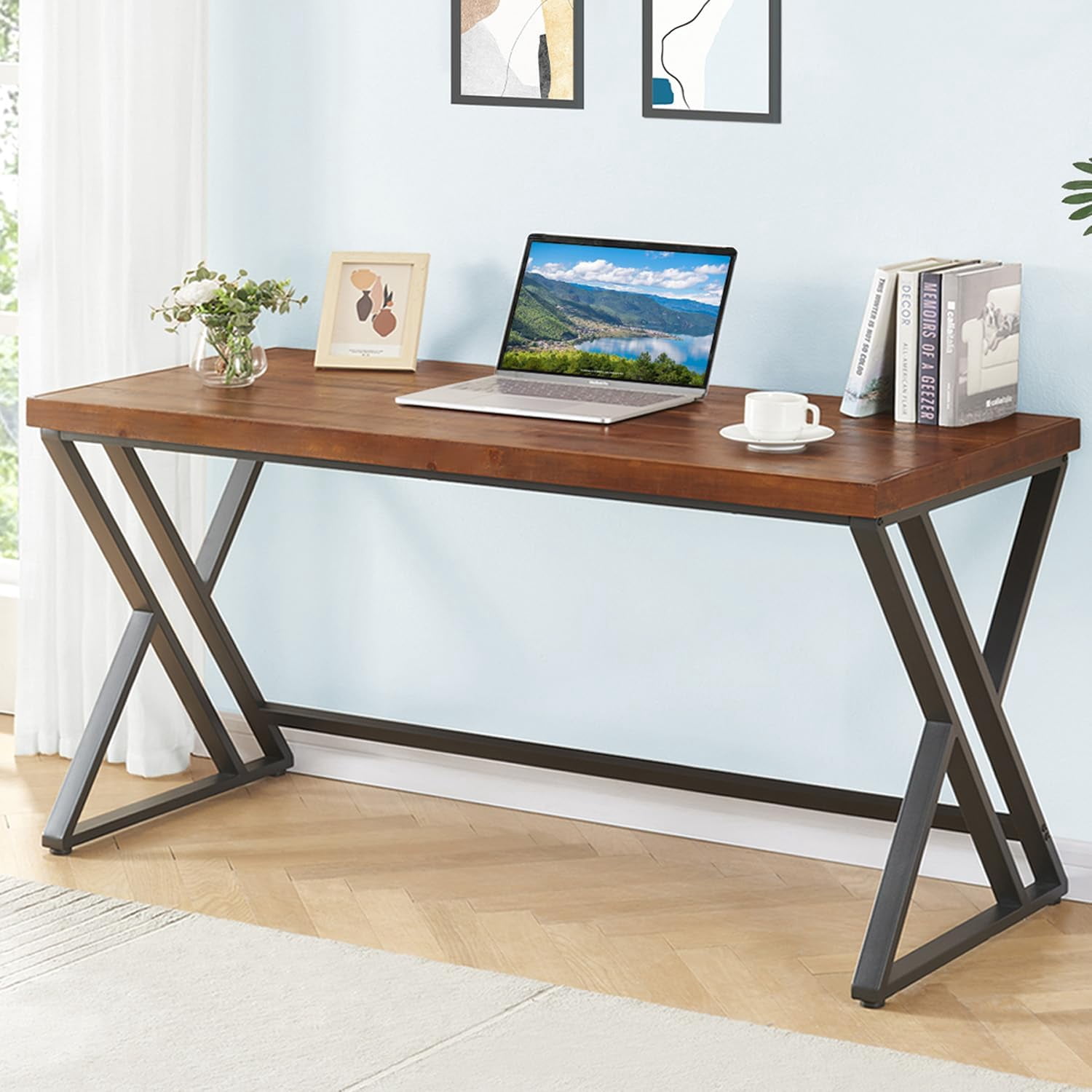 Real Wood Computer Desk, Home Office Solid Wood Writing Desk, Farmhouse ...