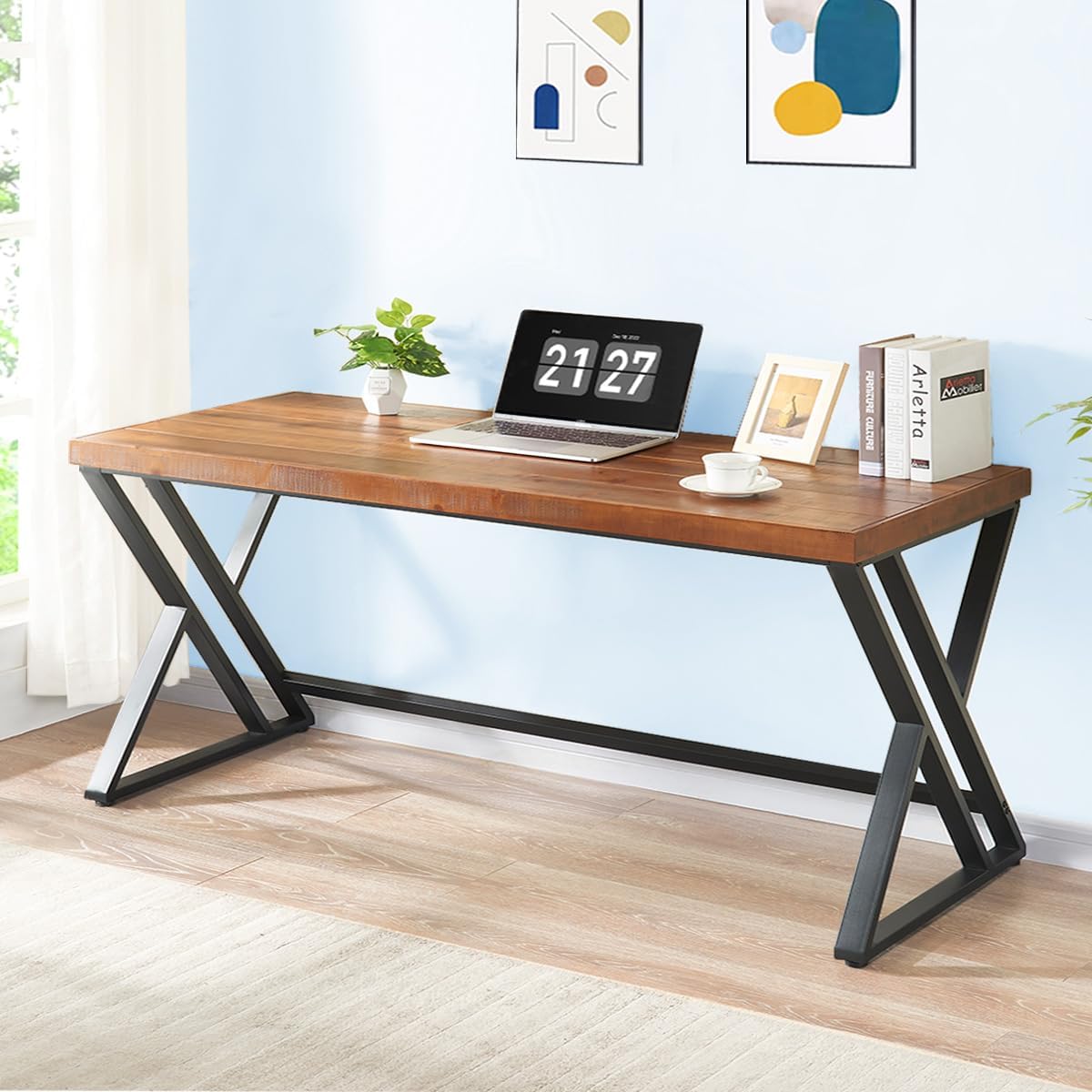 Real Wood Computer Desk, Home Office Solid Wood Writing Desk, Farmhouse ...