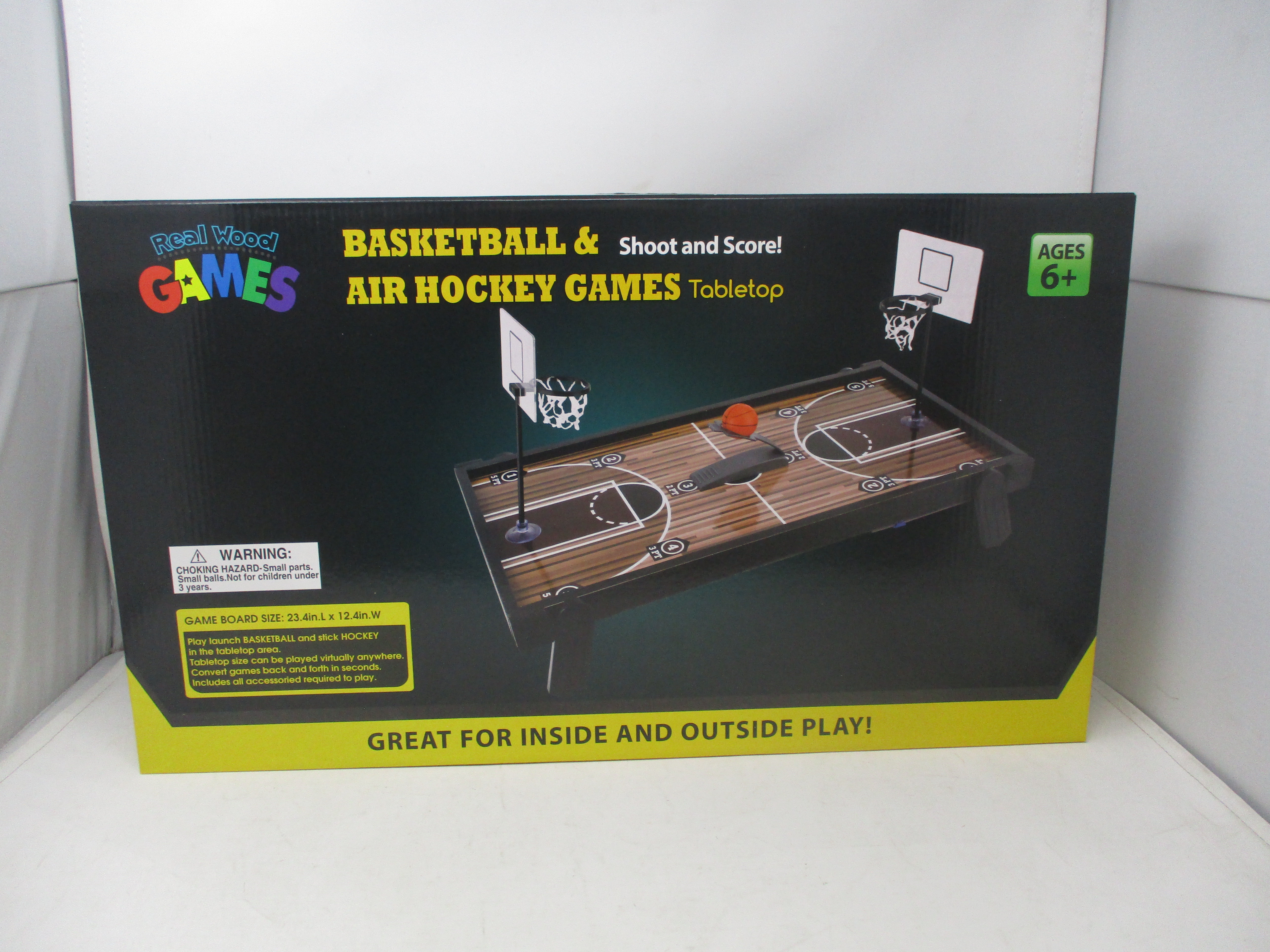 Real Wood Games Shoot and Score Basketball & Air Hockey 2-in-1 Tabletop ...