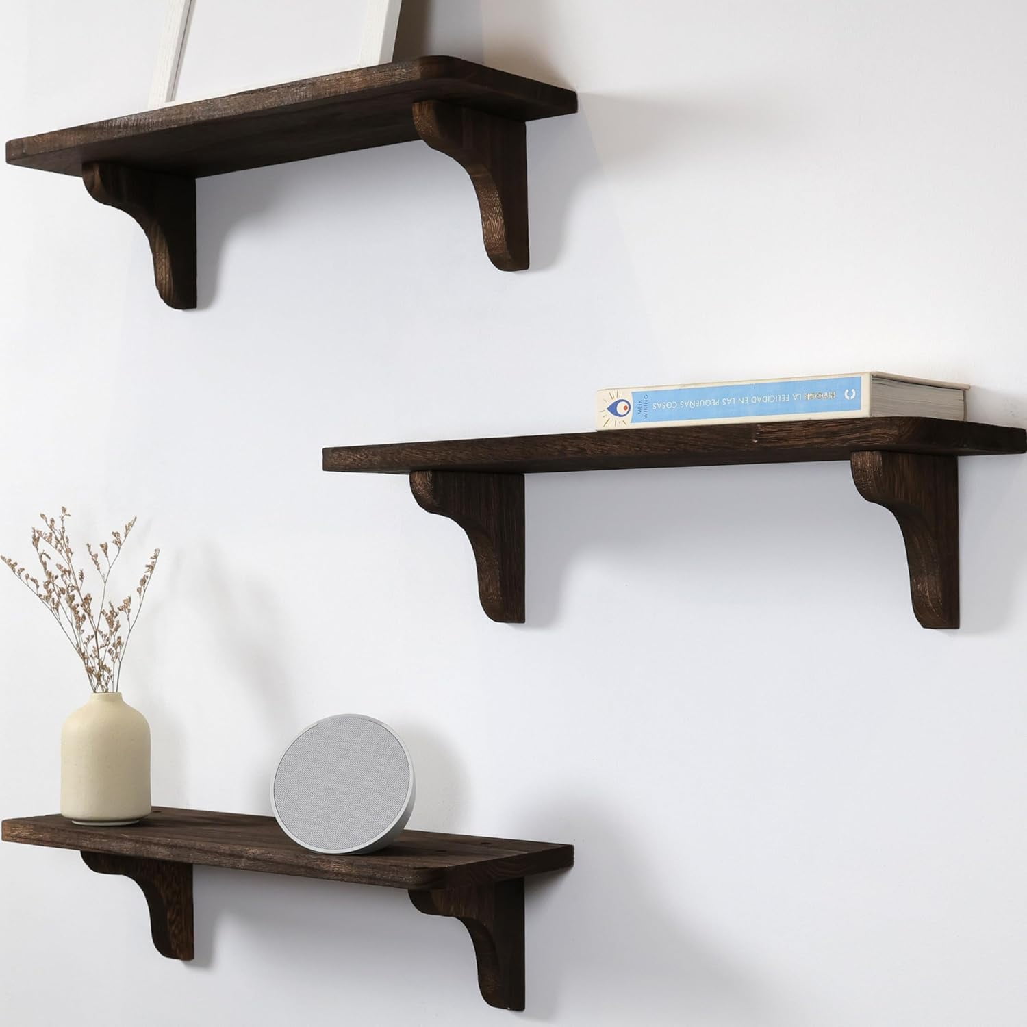 Real Wood Rustic Brown Wall Shelf - 17 inch (2 Pack) - Easy to Install ...