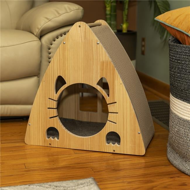 Real Wood Triangular Natural Solid Wood Cat Condo, Medium - Walmart.com