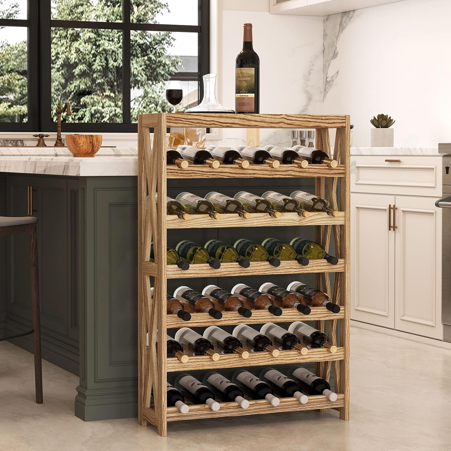 Real Wood Wine Rack Freestanding Floor, X-Frame Wine Storage Solution ...