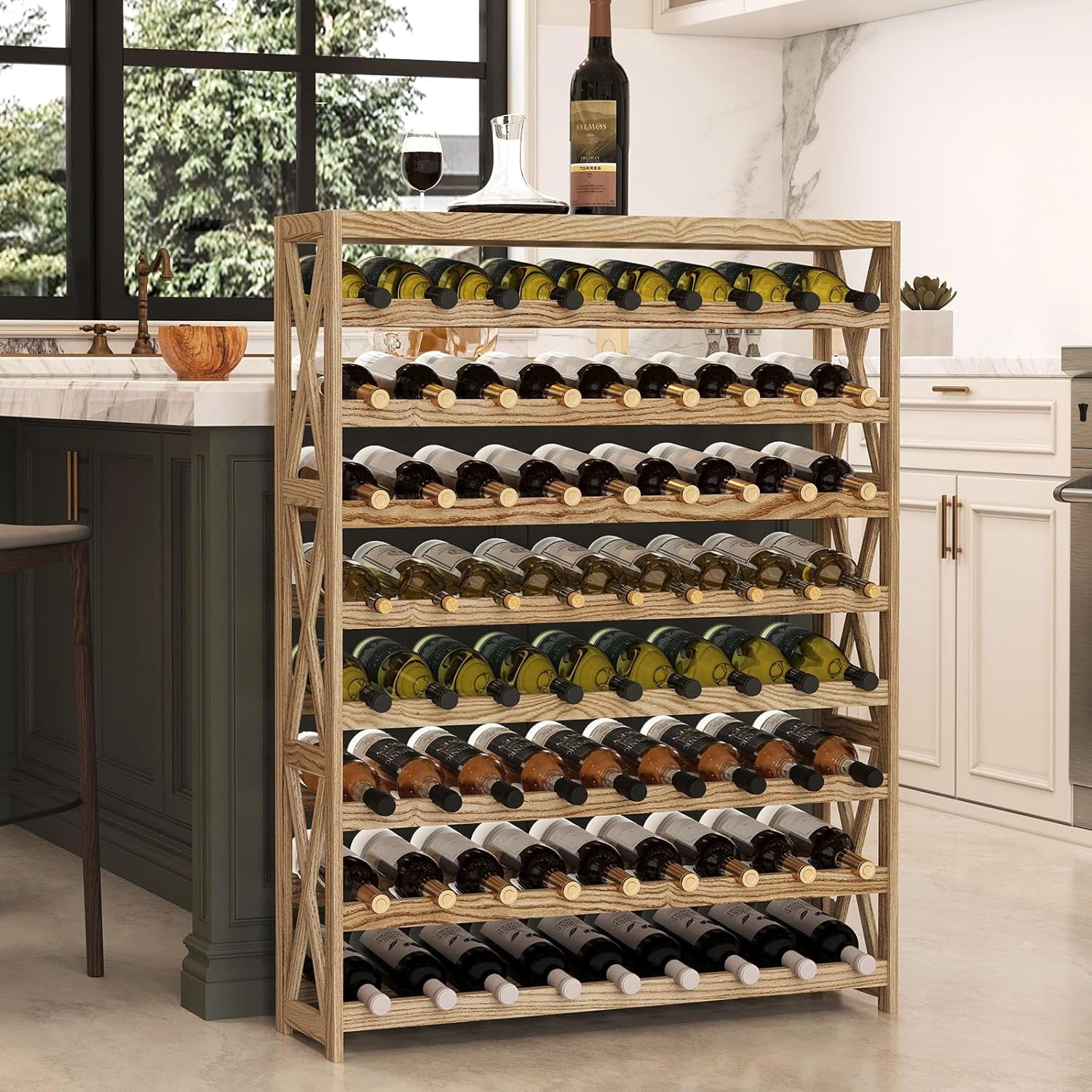 Real Wood Wine Rack Freestanding Floor, X-Frame Wine Storage Solution ...