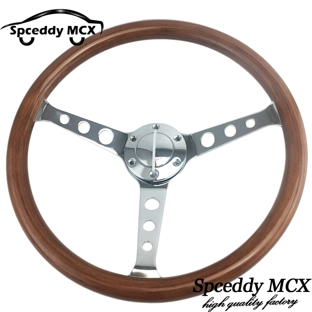 Real Wooden 15inch Steering Wheel For Car Racing 380mm Black Solid Wood ...