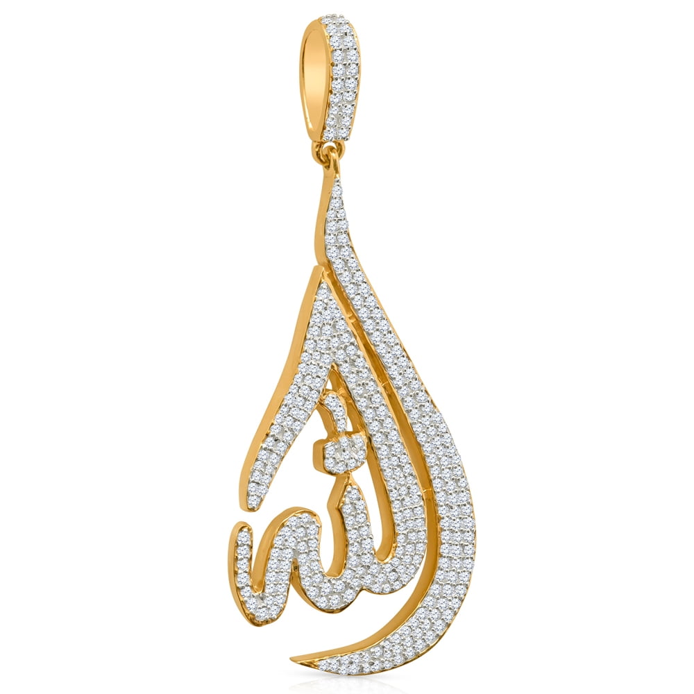 Real Yellow Gold Sterling Silver Simulated Diamonds Allah God Muslim ...