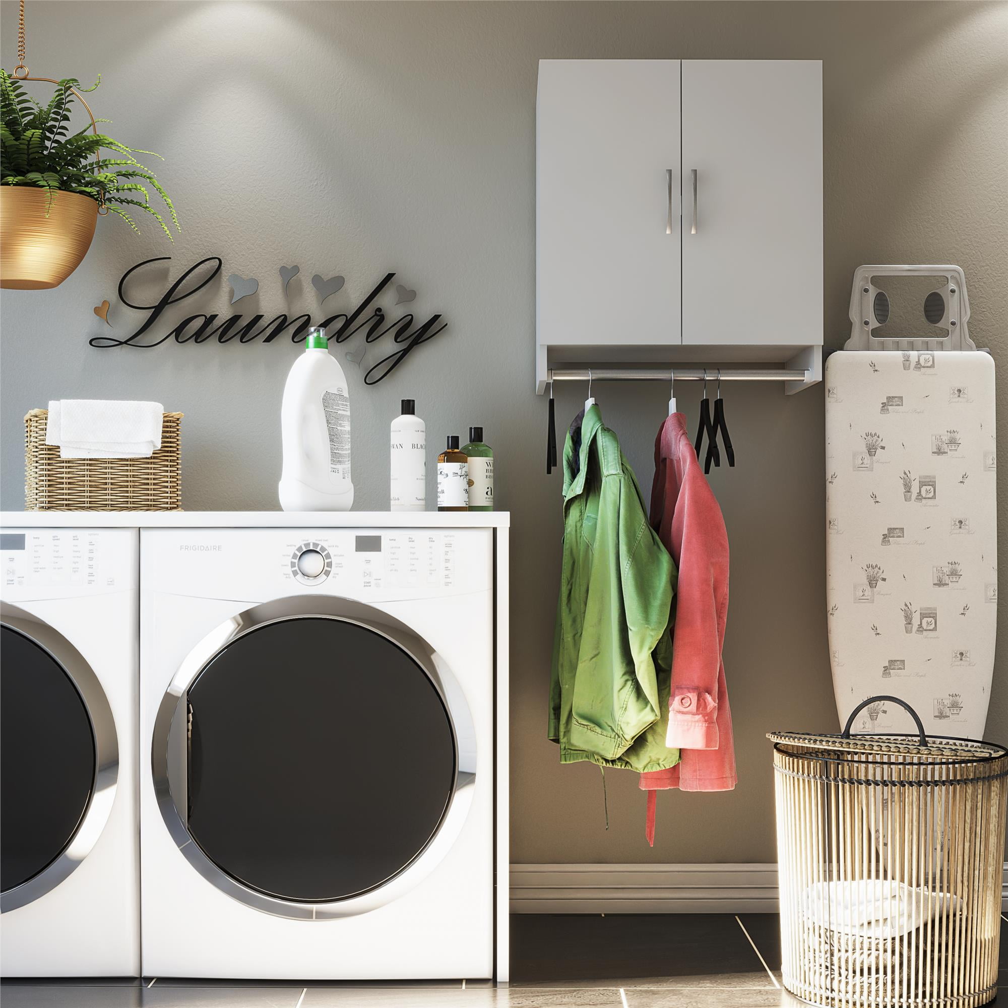 RealRooms Basin Double Door Wall Mount Storage Cabinet with Hanging Rod ...