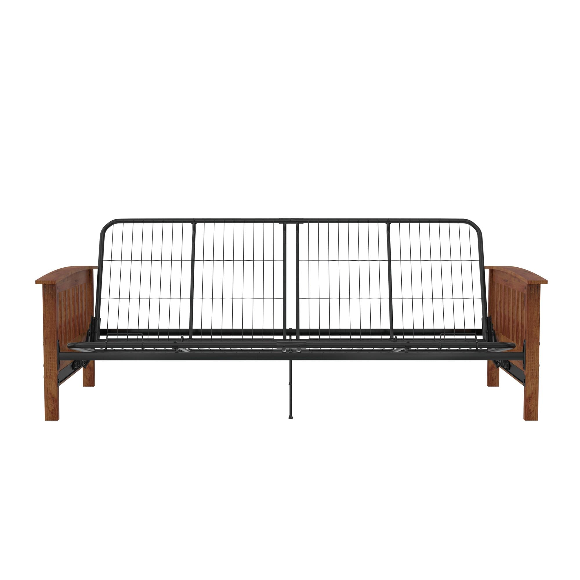 RealRooms Elbi Wood Arm and Black Metal Futon Frame, Full Size Sofa Bed ...