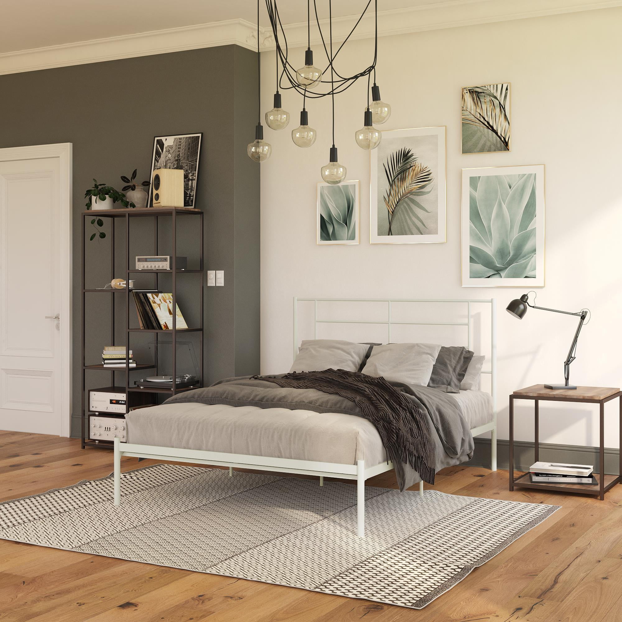 RealRooms Praxis Metal Bed, Full Size Frame, Under Bed Storage, White ...