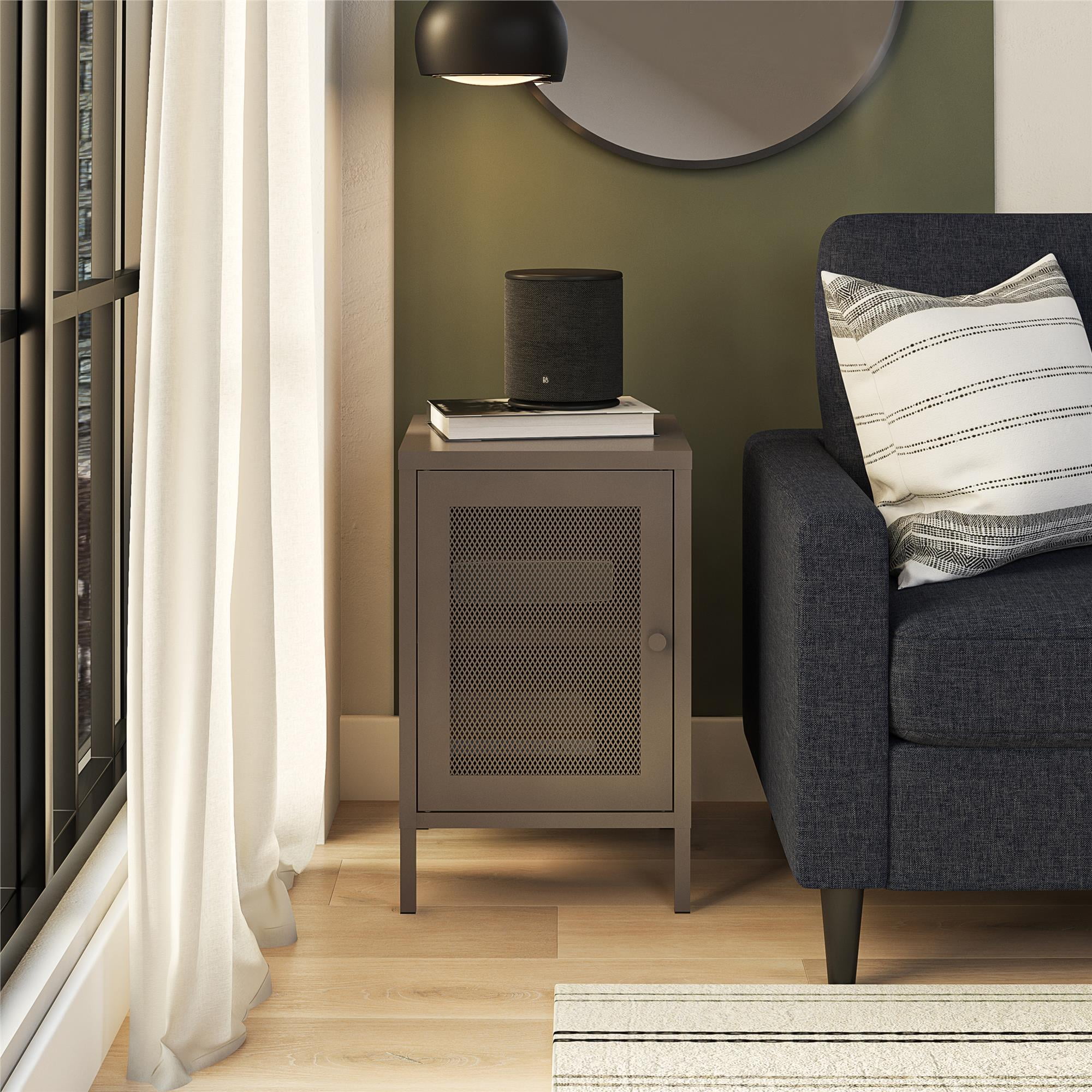 RealRooms Shadwick 1 Door Metal Locker Style End Table with Perforated ...