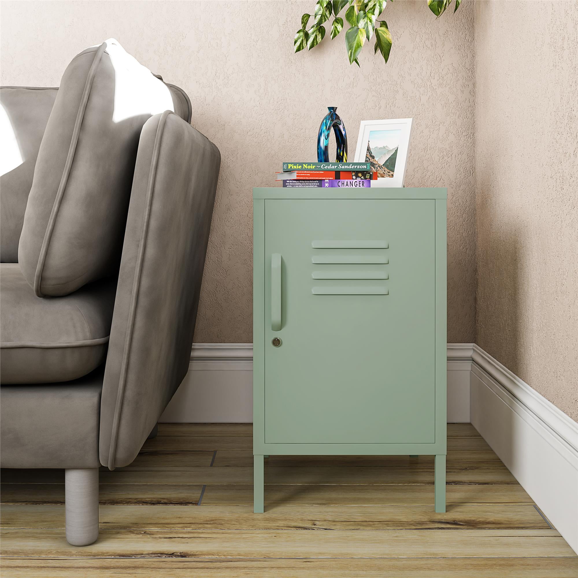 RealRooms Shadwick Metal Locker End Table, Pale Green, 2 Shelves, Side ...
