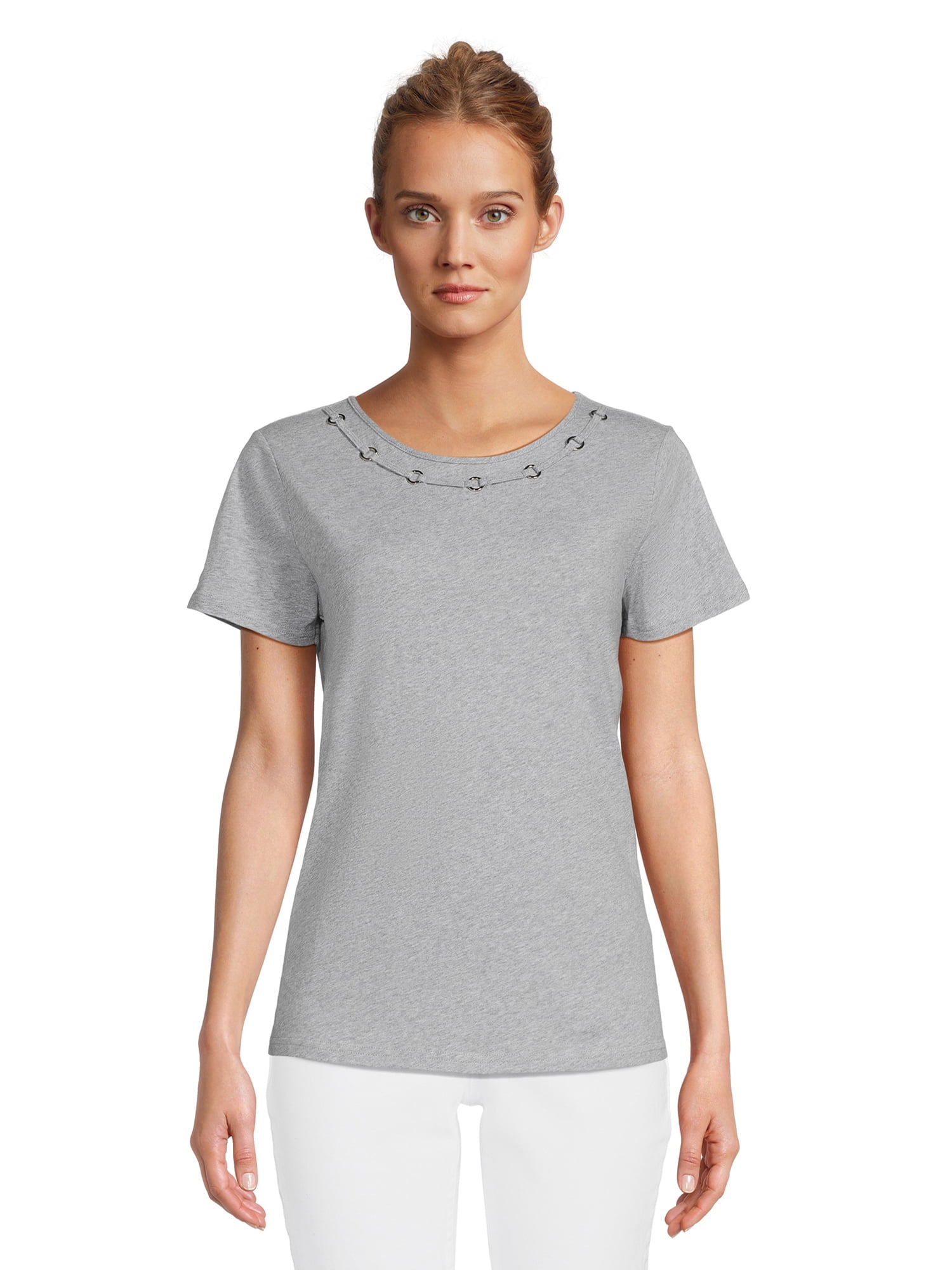 RealSize Women's Embellished Crewneck Tee with Short Sleeves, Sizes XS ...