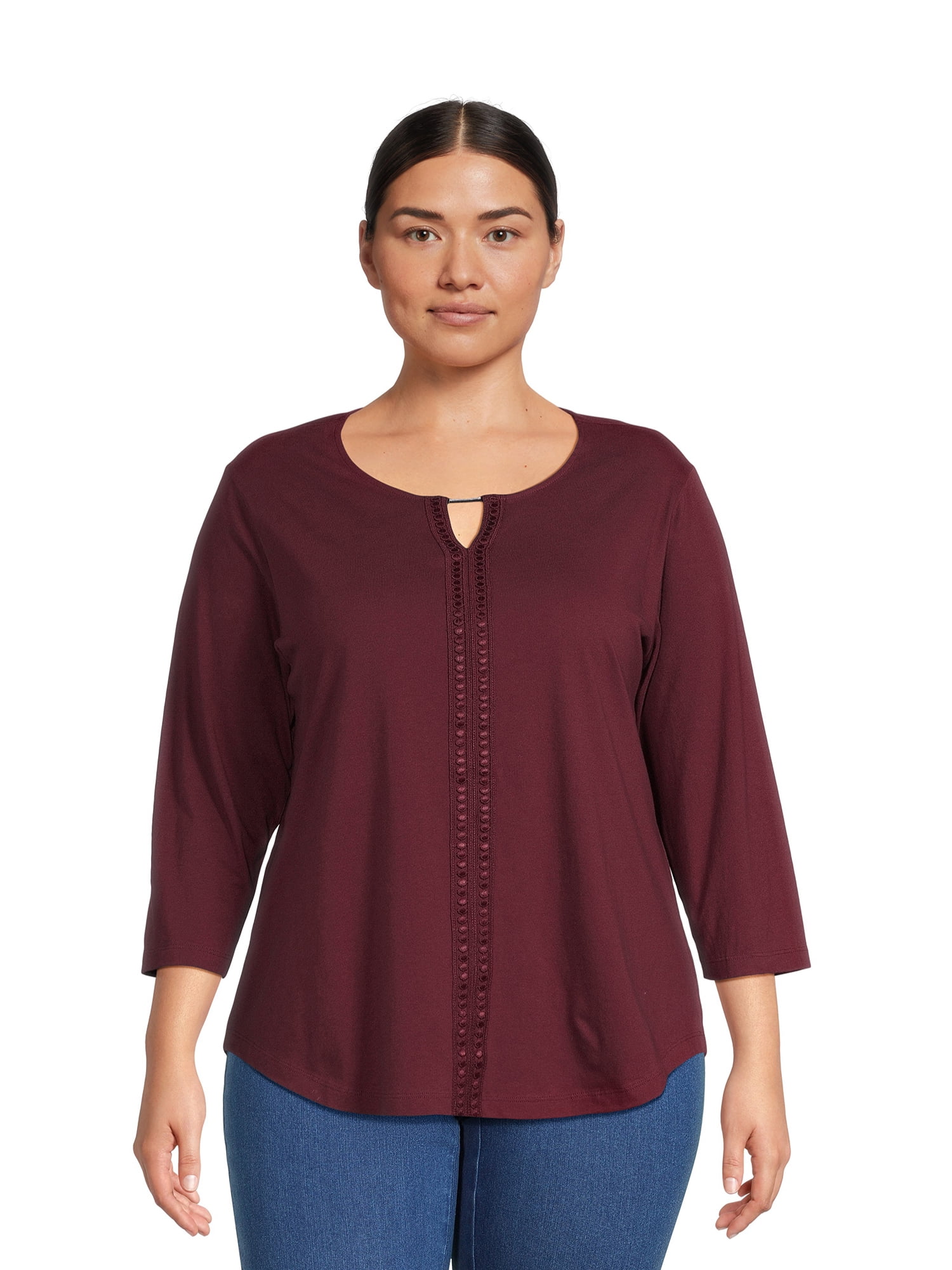 RealSize Plus Size Keyhole Tee - 3/4 Sleeves - Walmart.com