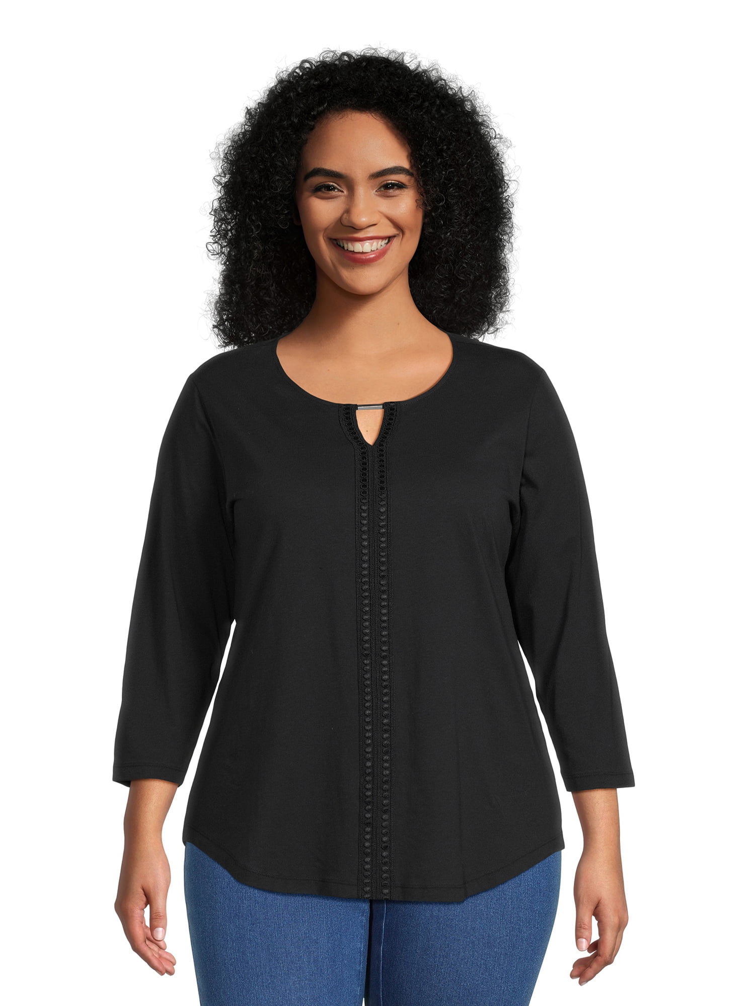 RealSize Plus Size Keyhole Tee - 3/4 Sleeves - Walmart.com