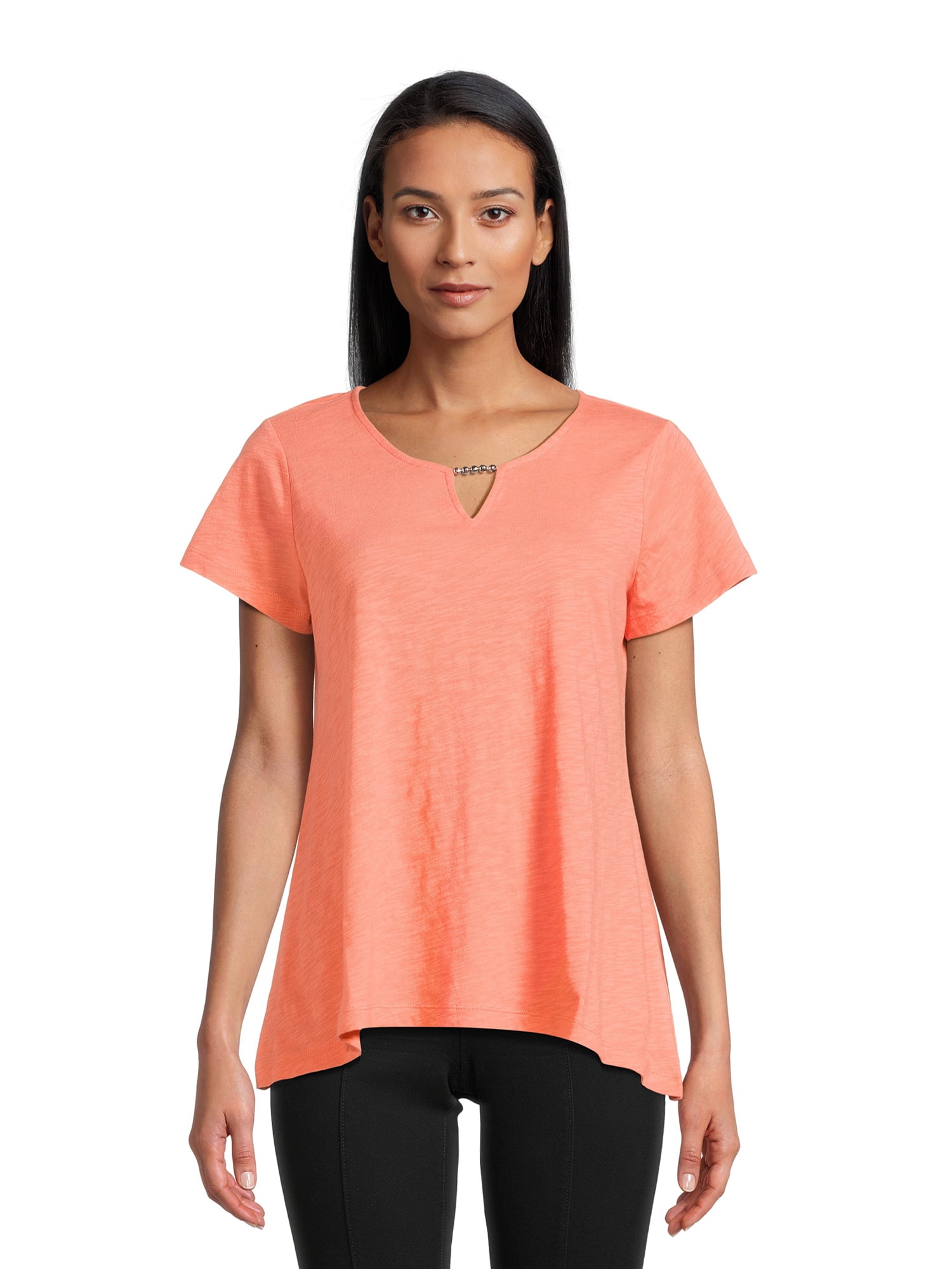 RealSize Women's Sharkbite Hem Tee with Short Sleeves, Sizes XS-XXXL ...