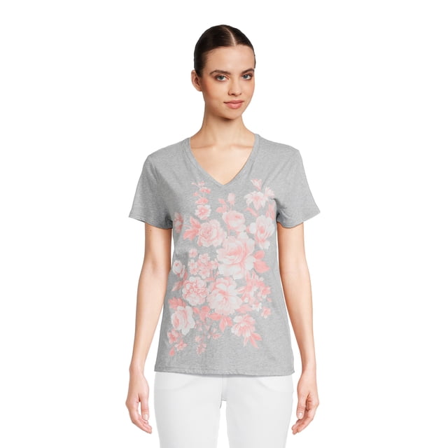 RealSize Women's V-Neck Graphic Tee with Short Sleeves, Sizes XS-3XL ...