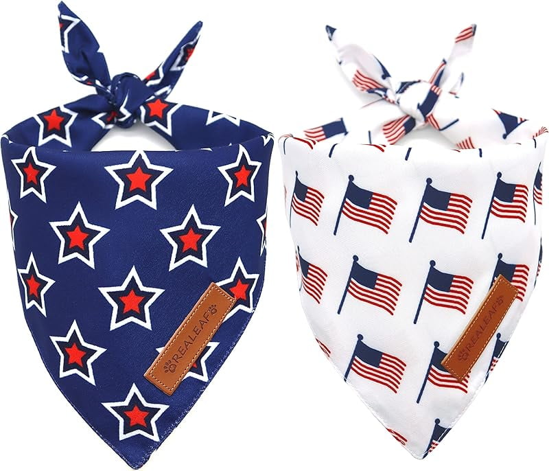 Realeaf American Flag Dog Bandanas 2 Pack, Triangle Reversible 4th of ...