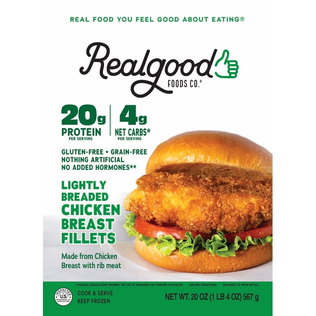 Realgood Foods Co. Lightly Breaded Chicken Breast Fillets, 20 oz Bag ...
