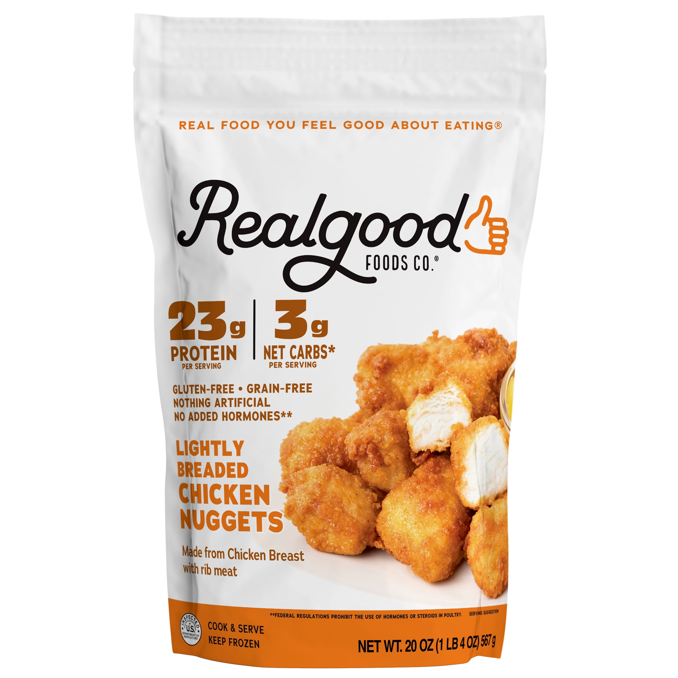 Realgood Foods Co. Lightly Breaded Chicken Breast Nuggets, 20 oz Bag ...