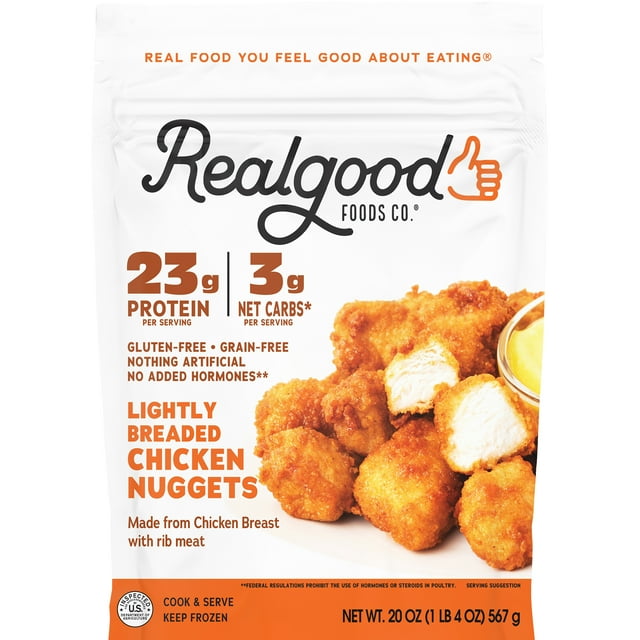 Realgood Foods Co. Lightly Breaded Chicken Breast Nuggets, 20 oz Bag ...