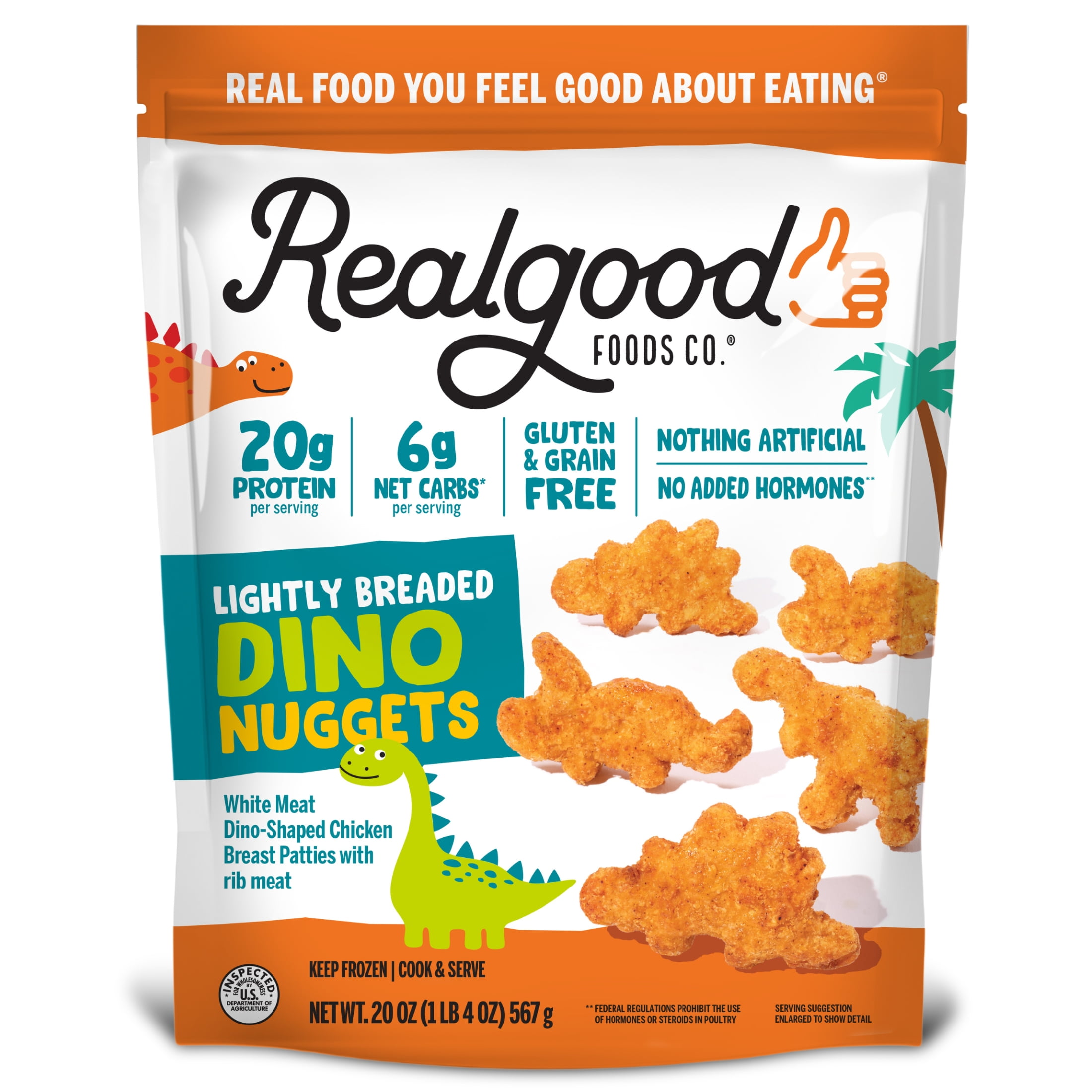 Realgood Foods Co. Lightly Breaded Dino Chicken Nuggets, 20 oz Bag ...