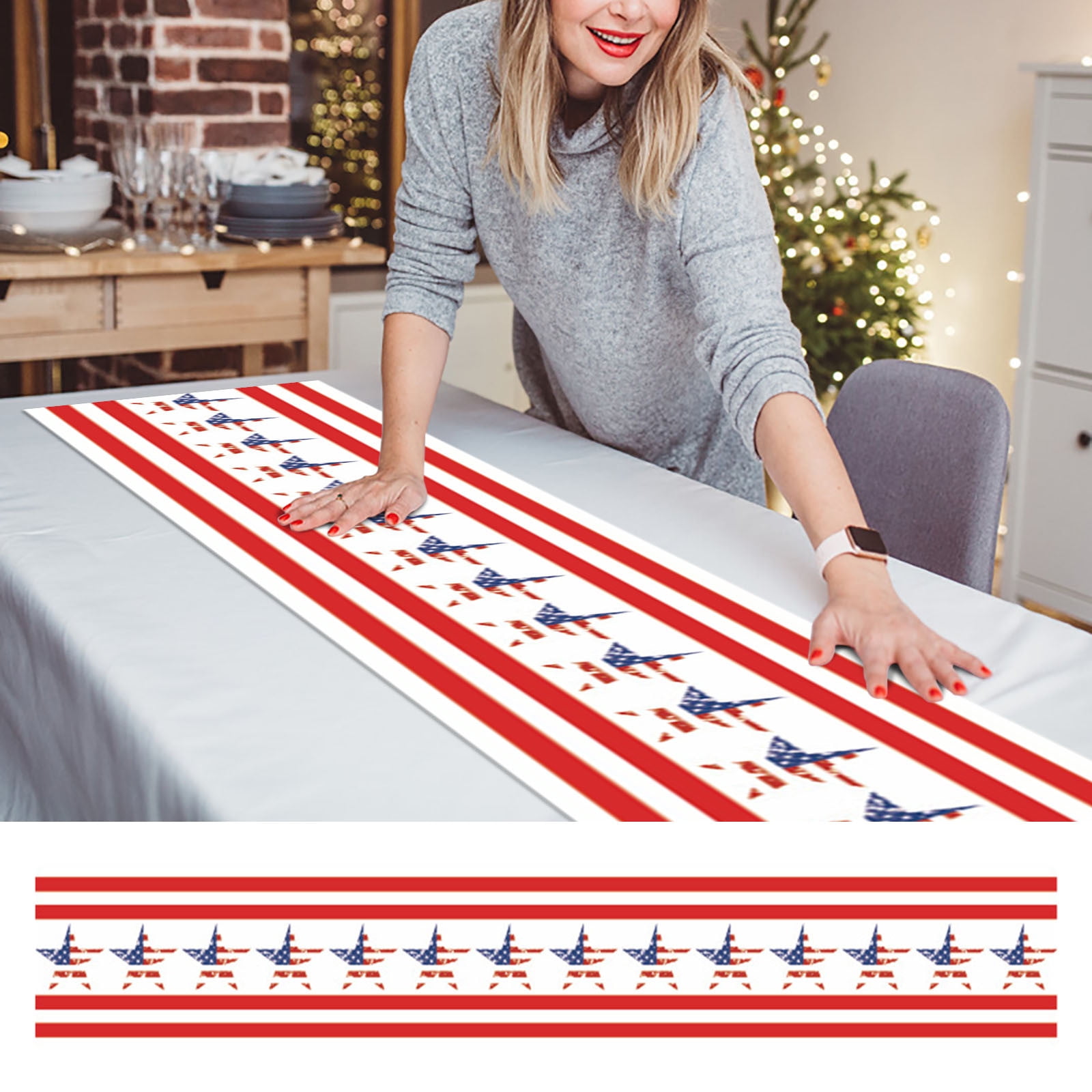 Realhomelove July 4th Independence Day Table Runner,USA American Flag ...