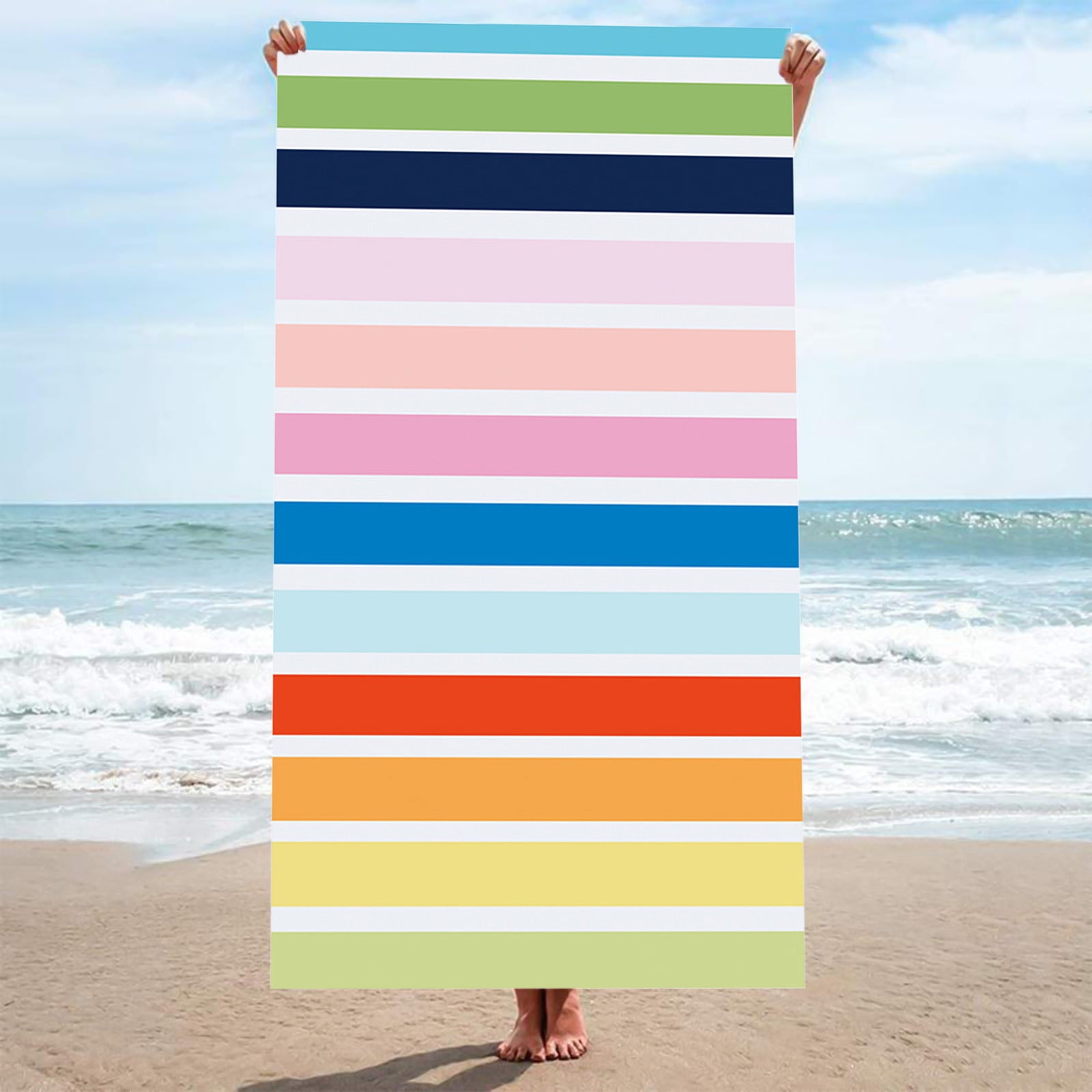 Realhomelove Microfiber Beach Towel Colorful Stripes Pattern for Kids ...
