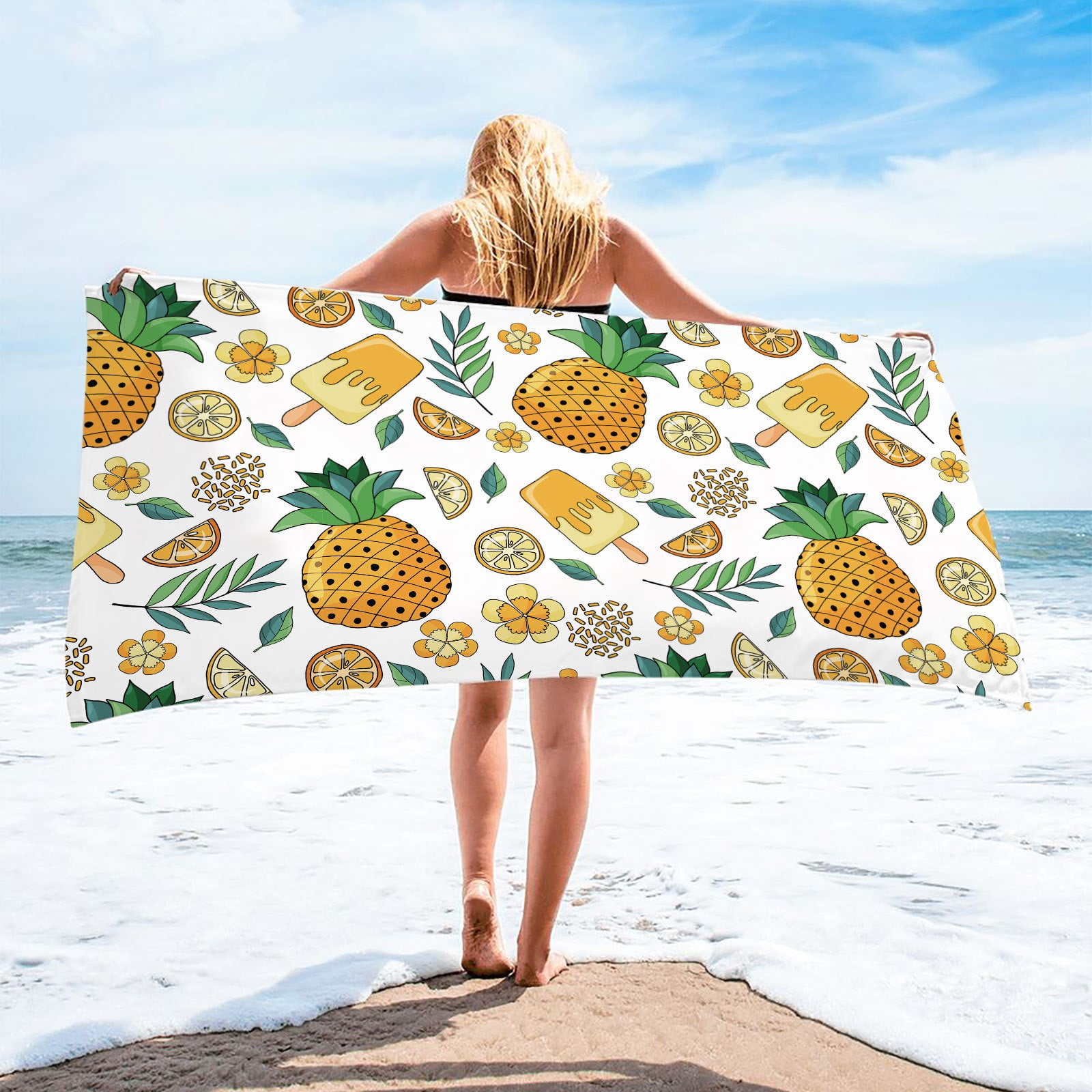 Realhomelove Tropical Yellow Pineapple Pattern Beach Towel – Unique ...