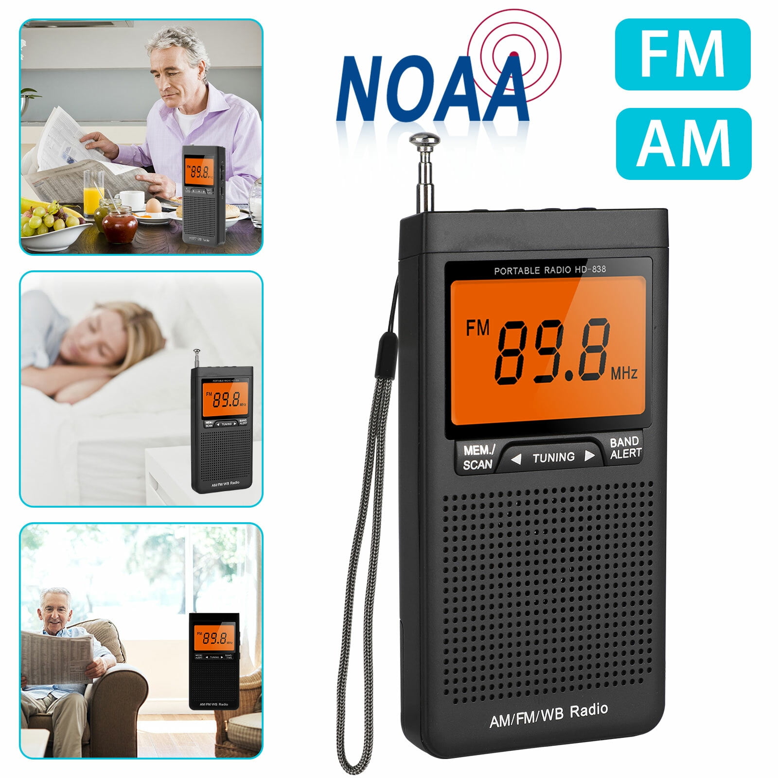 Reali Emergency Pocket AM FM NOAA Weather Band Radio Auto-Search ...