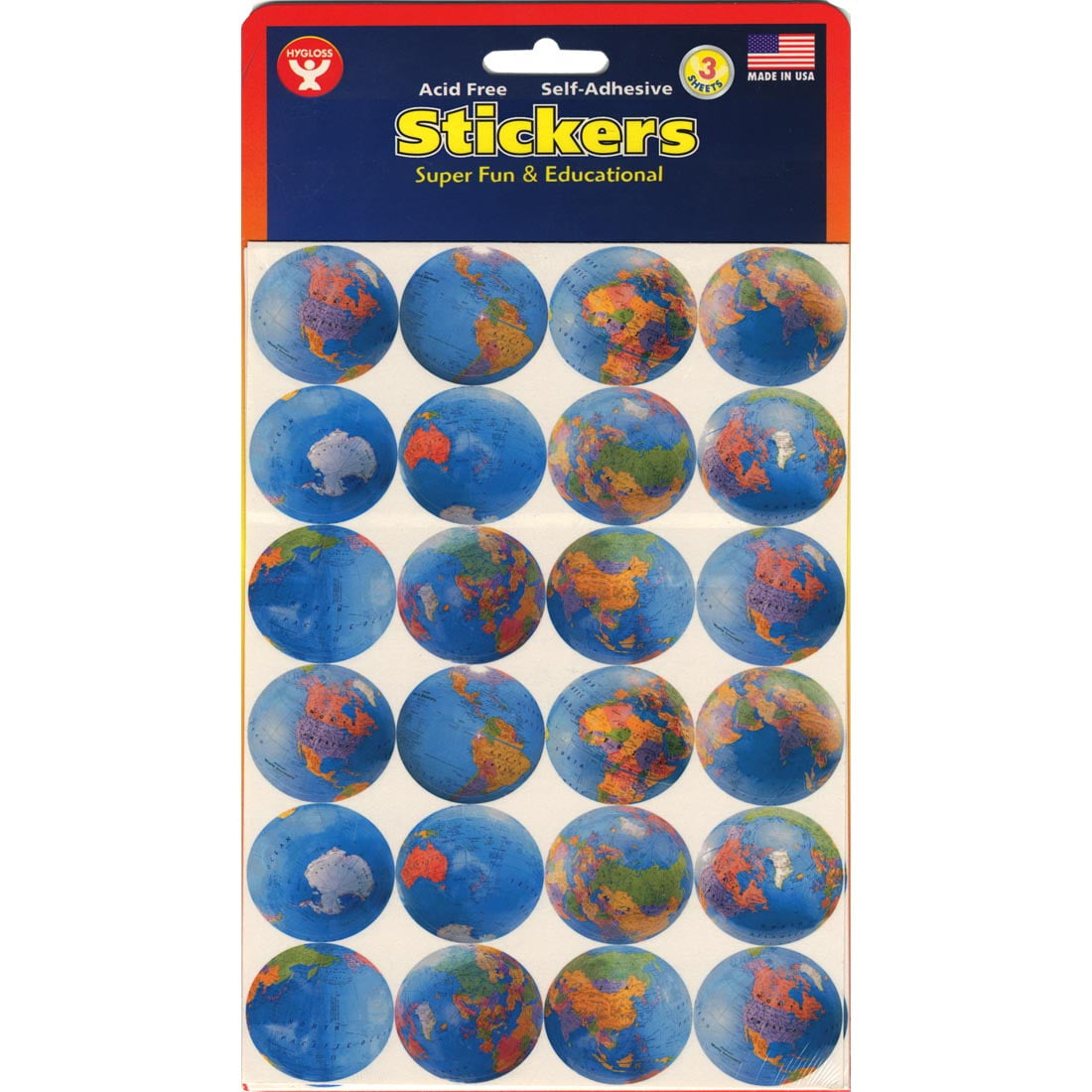 Realistic 1.125" Self-Adhesive Globe Stickers - 72 Count - Walmart.com