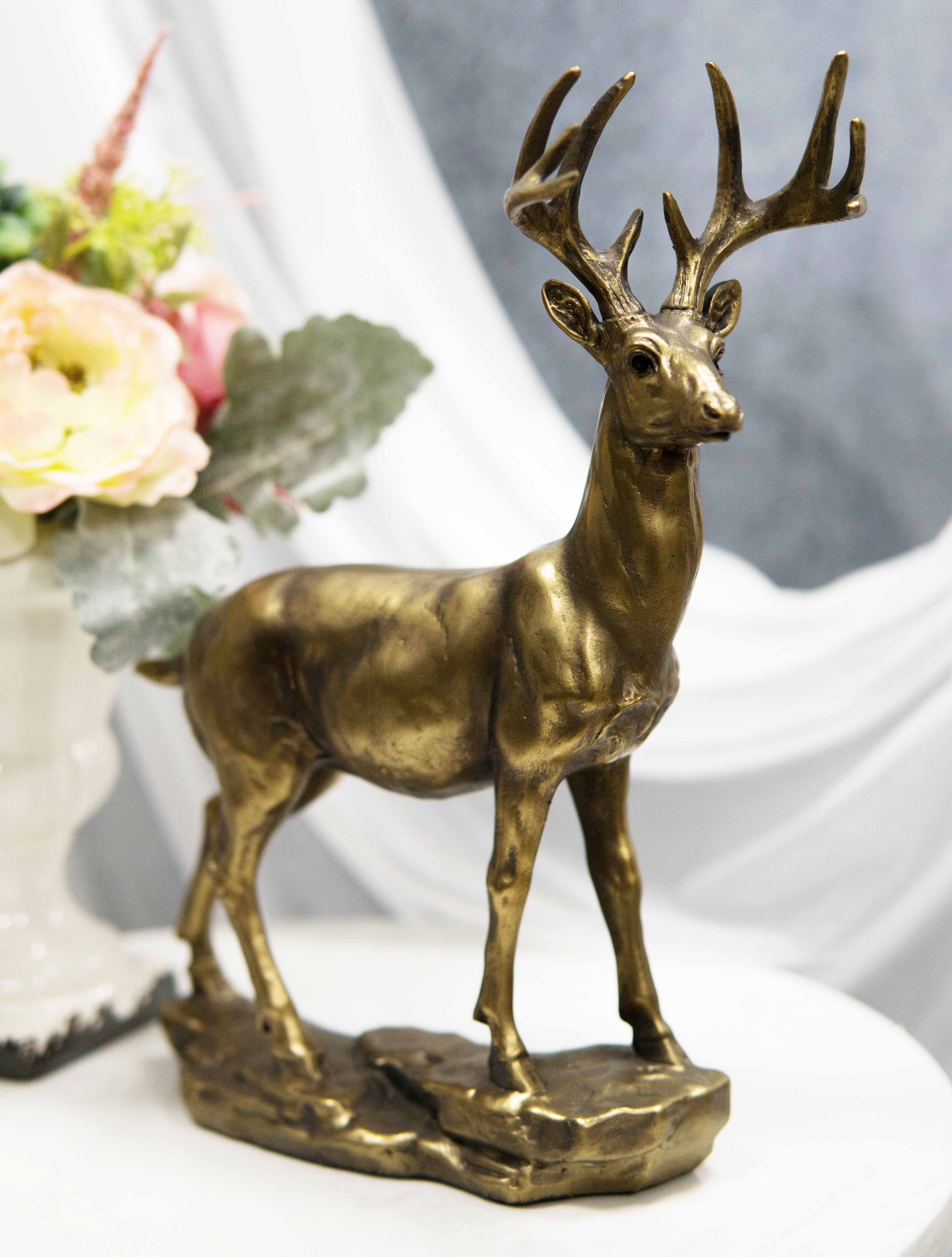 Realistic 10 Point Antlers Trophy Buck Stag Deer Rustic Statue In Gold ...