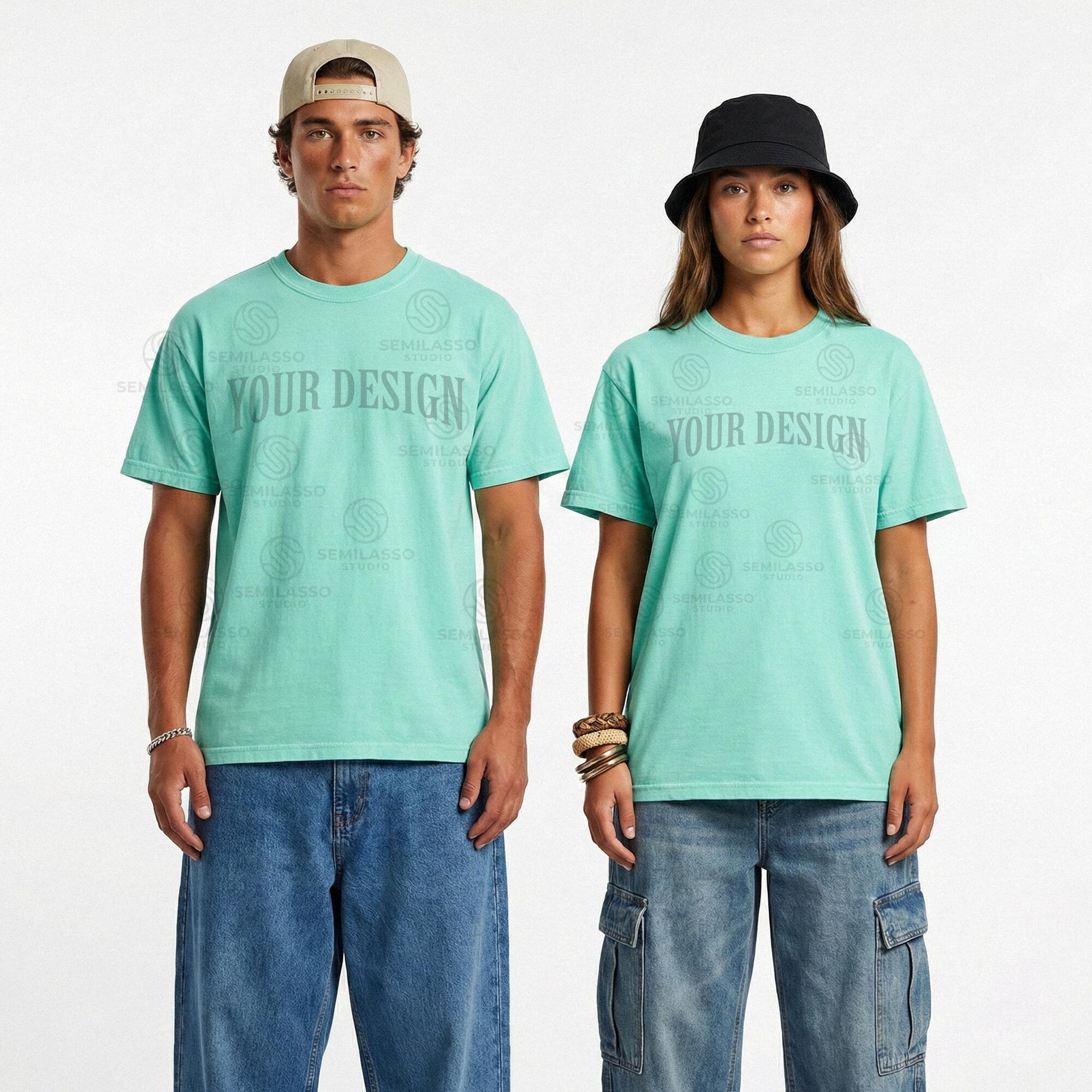 Realistic 1717 Island Reef Mockup Male and Female Couple Model Mockup ...