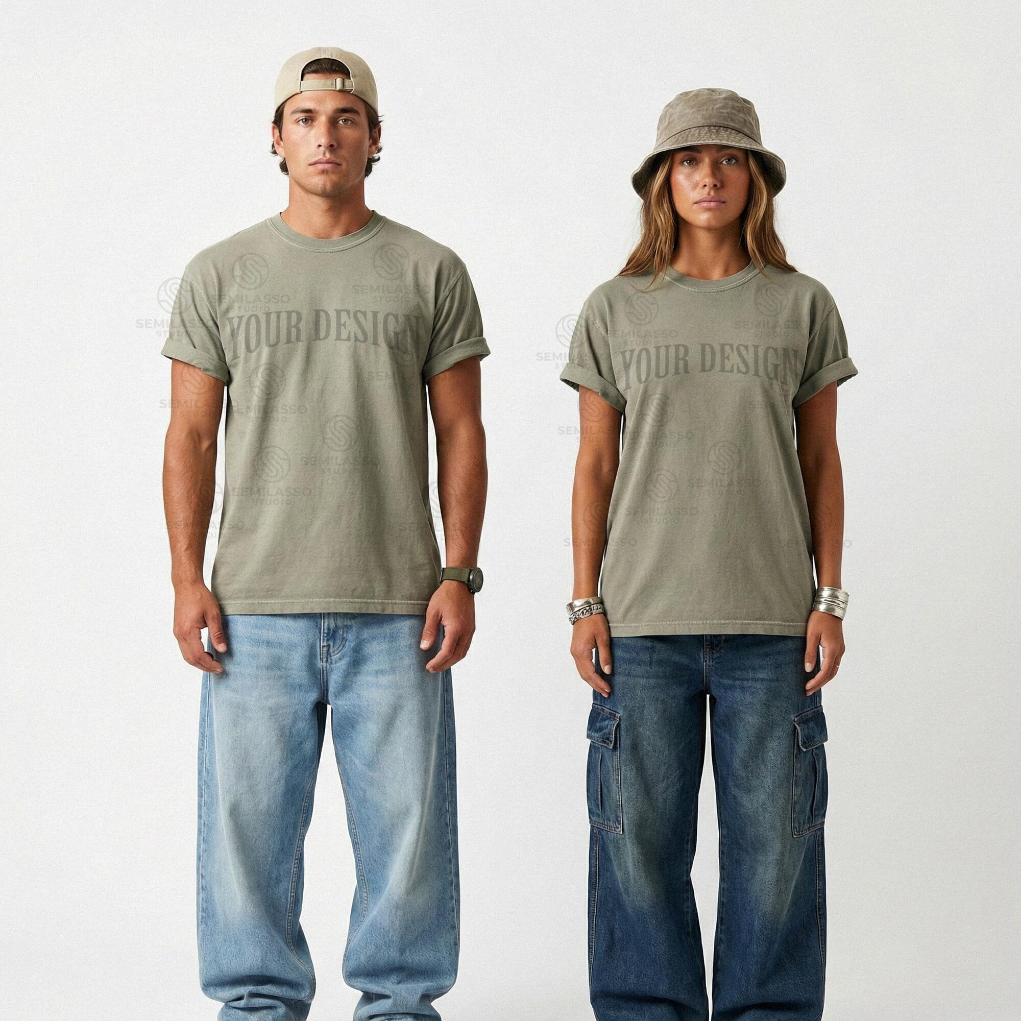 Realistic 1717 Sandstone Mockup Male and Female Couple Model Mockup ...