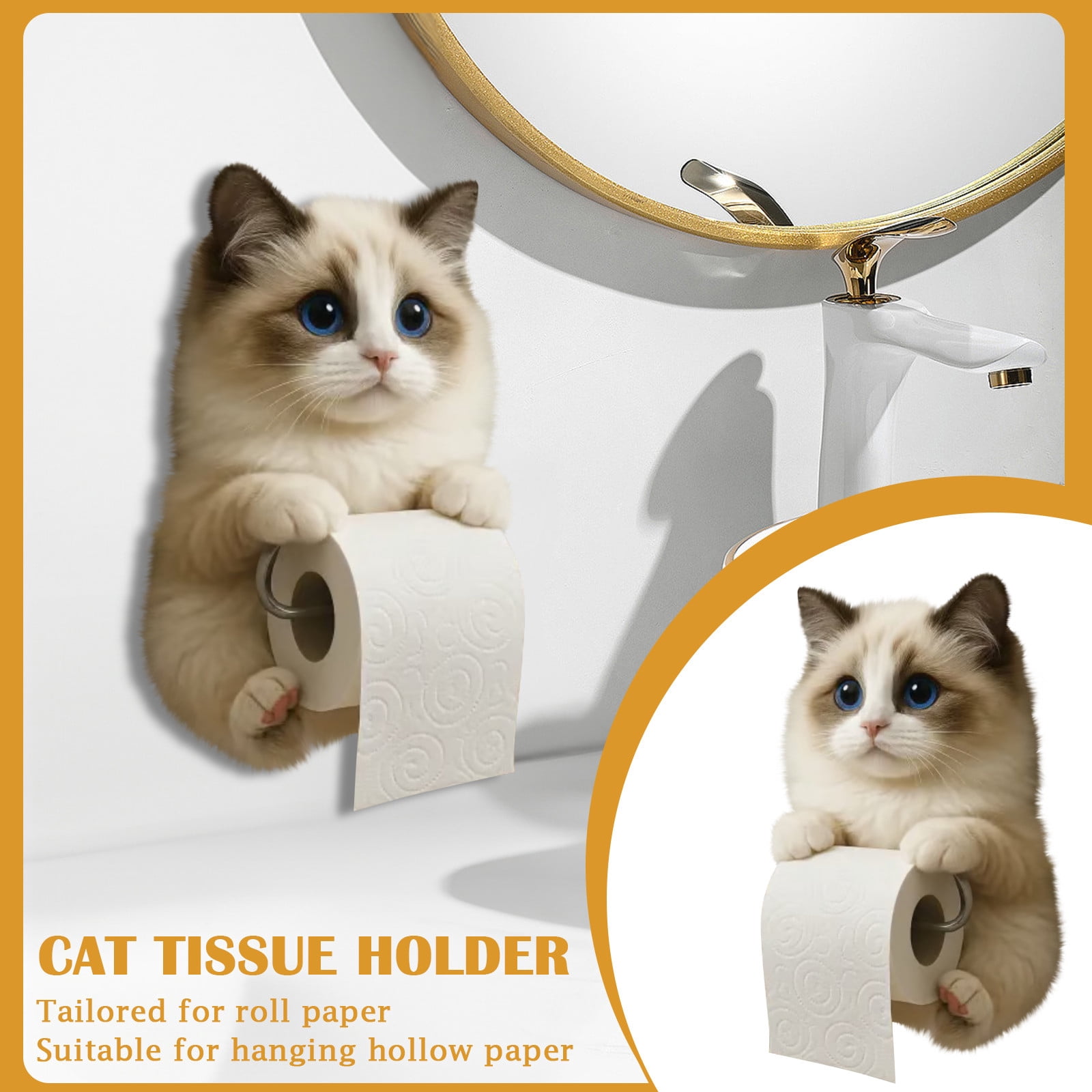 Realistic 3D Cat Paper Towel Holder Wall-Mounted Cat Tissue Papers Roll ...